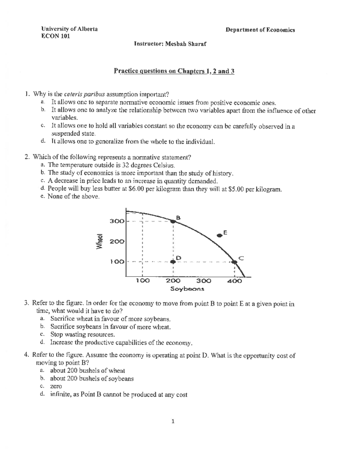 Practice questions on chapters 1,2, and 3 - ECON 101 - Studocu