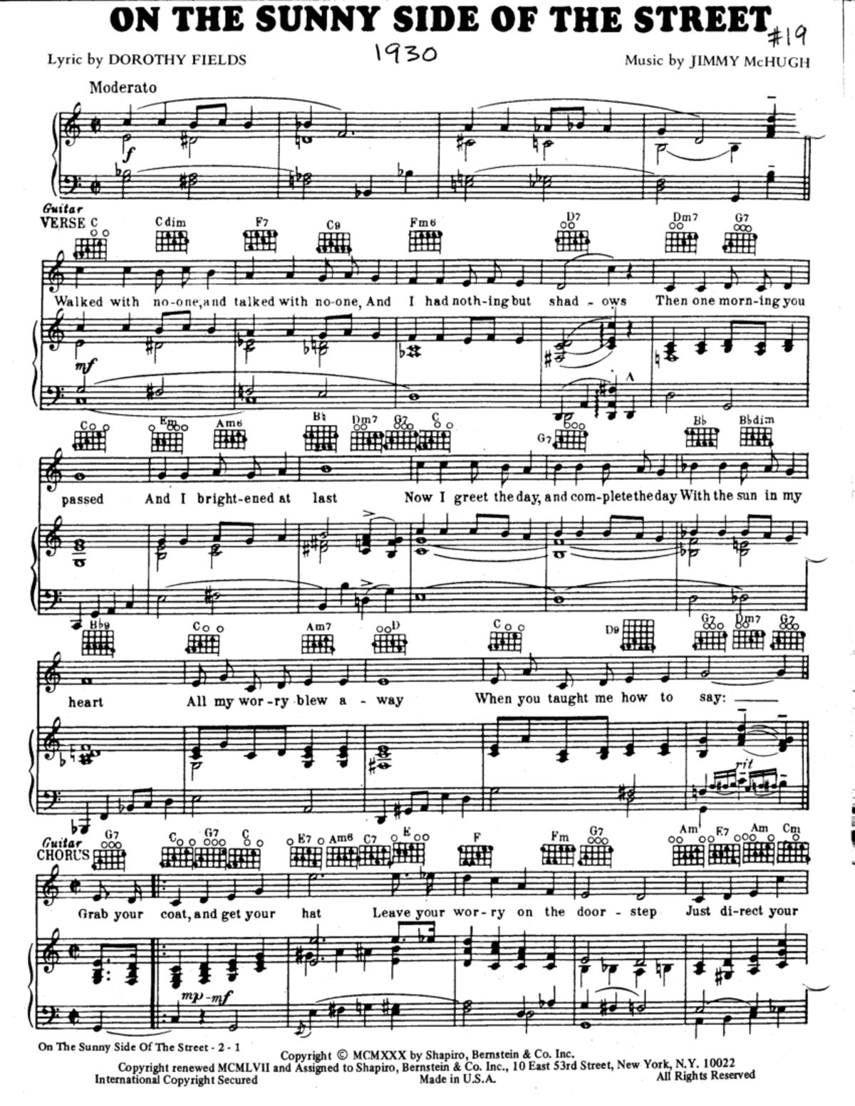 On the Sunny Side of the Street - Inc. Copyright renewed MCMLVII and ...