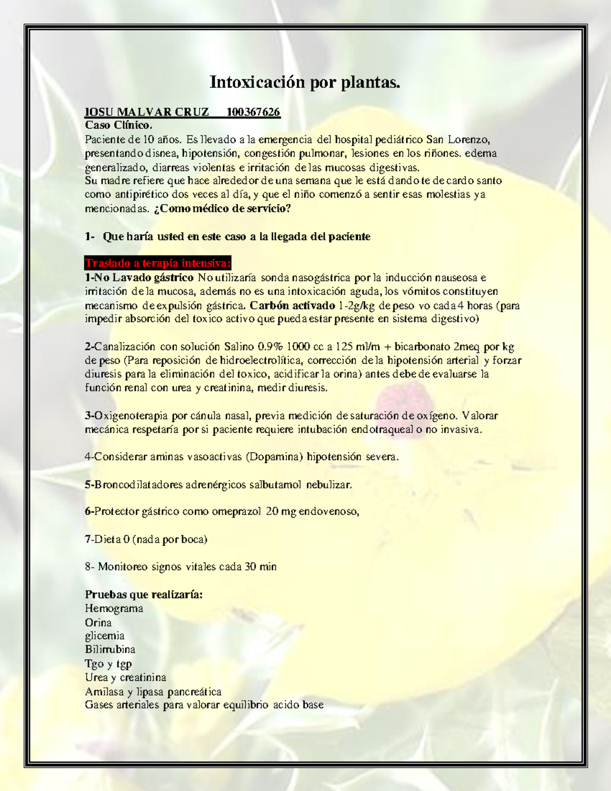 CASO Clinico POR Planta unidad 3 - Intoxicación por plantas. IOSU ...