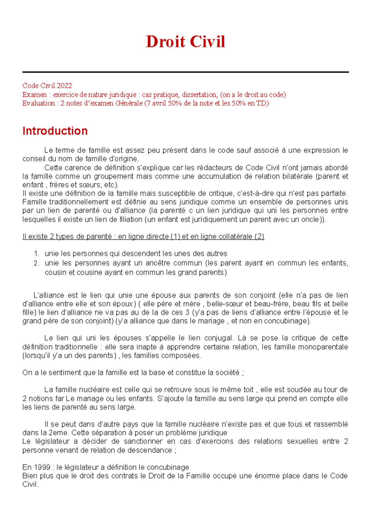 Droit Civil - Droit Civil Code Civil 2022 Examen : exercice de nature ...