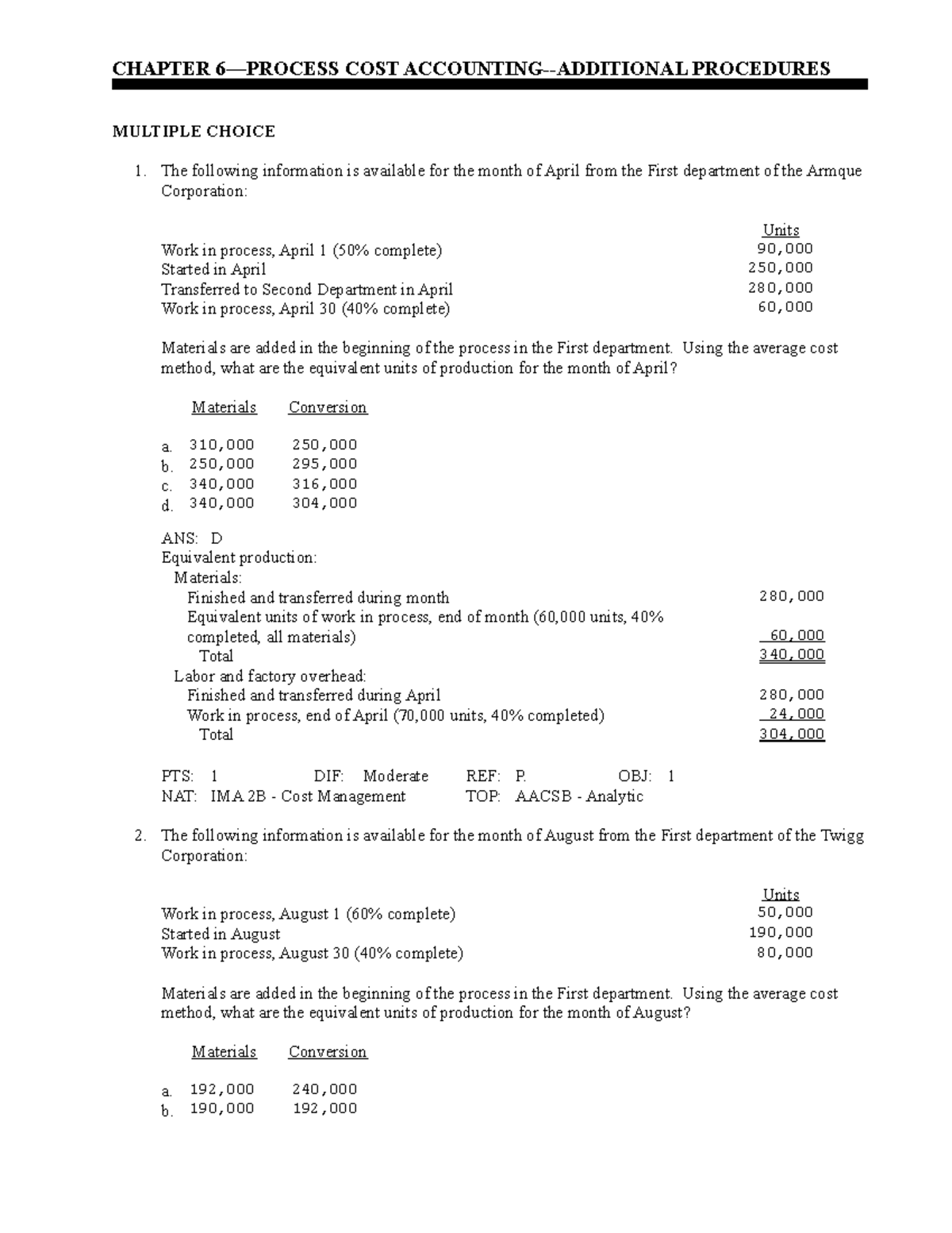 06 Process Cost Accounting - Additional Procedures - CHAPTER 6—PROCESS ...
