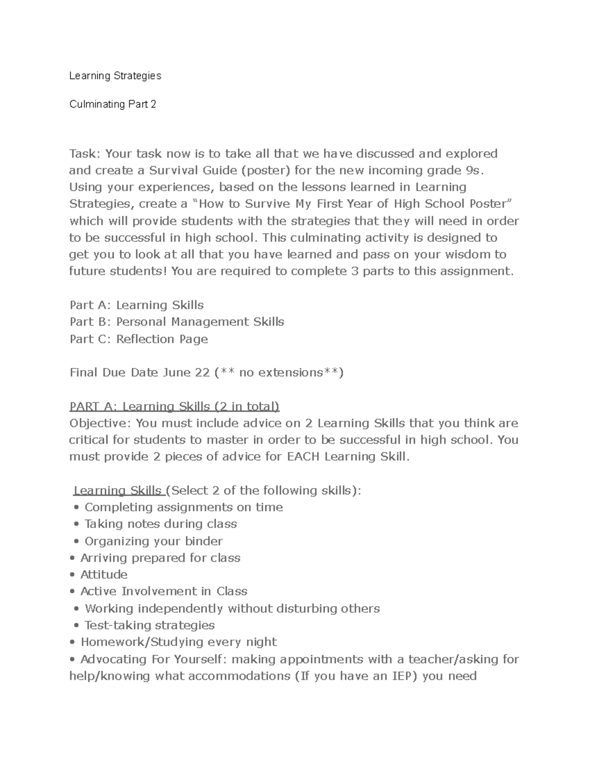 GLS Culminating 2023 - This assignment is for Learning Strategies ...