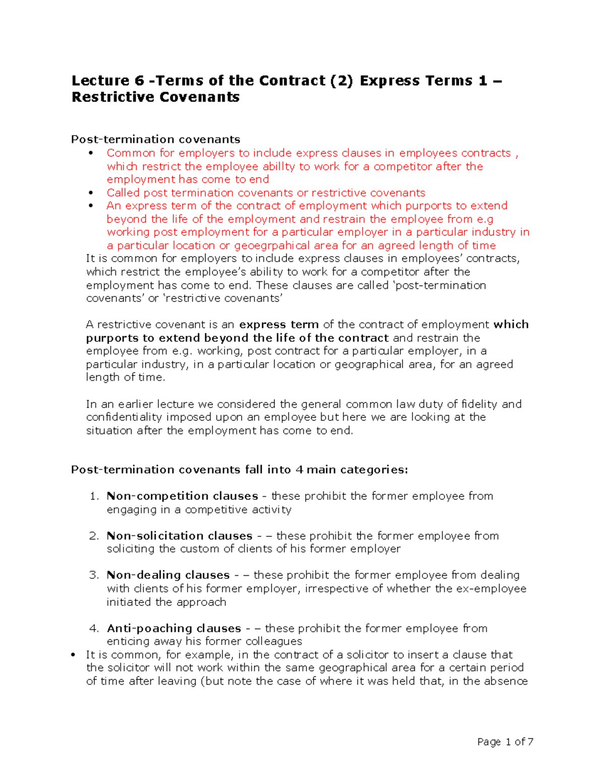 L6 - Restrictive Covenants - Lecture 6 -Terms of the Contract (2 ...
