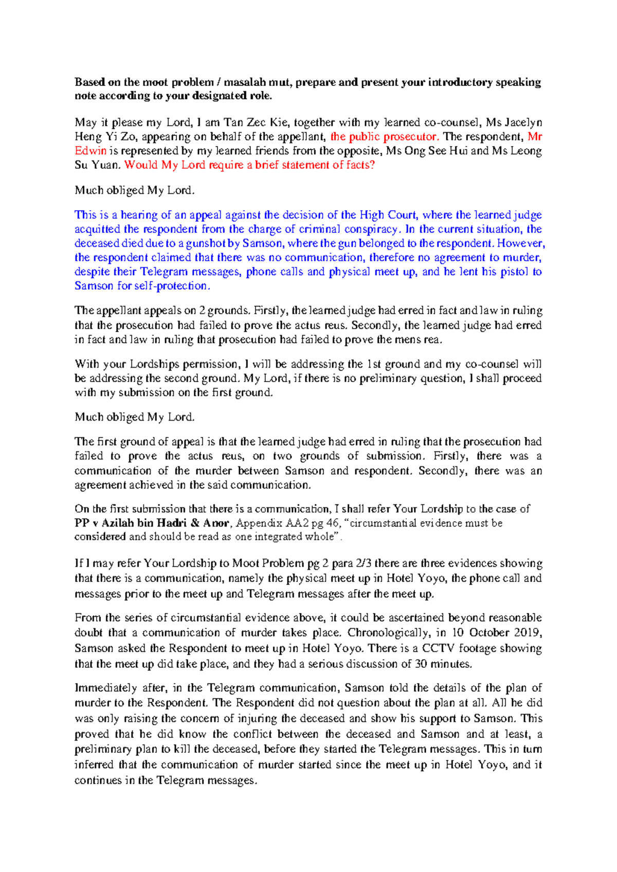 Public Admin DPA Additionals - Based on the moot problem / masalah mut, prepare and present your ...