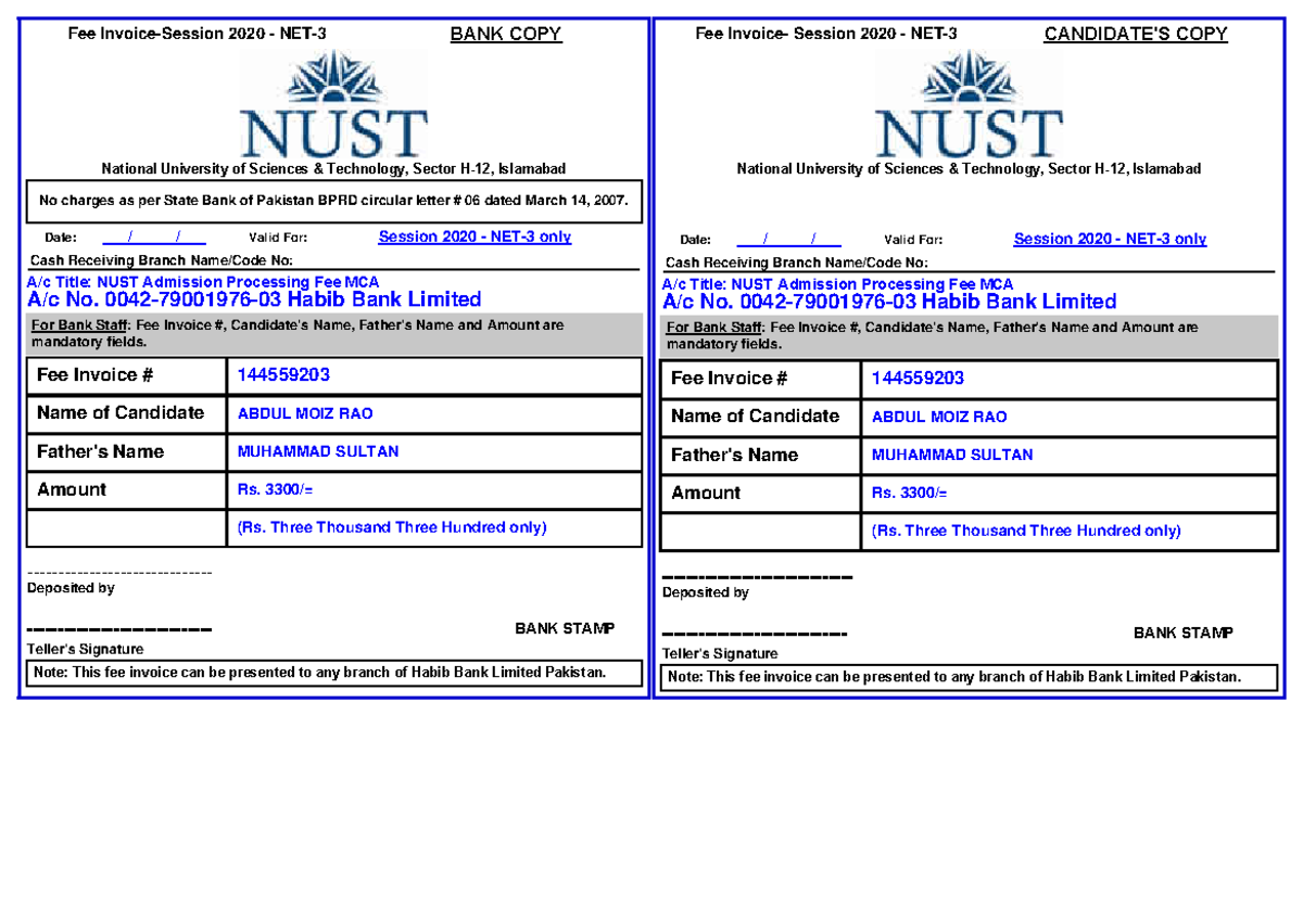 Fee Invoice - lecture - Fee Invoice-Session 2020 - NET-3 BANK COPY ...