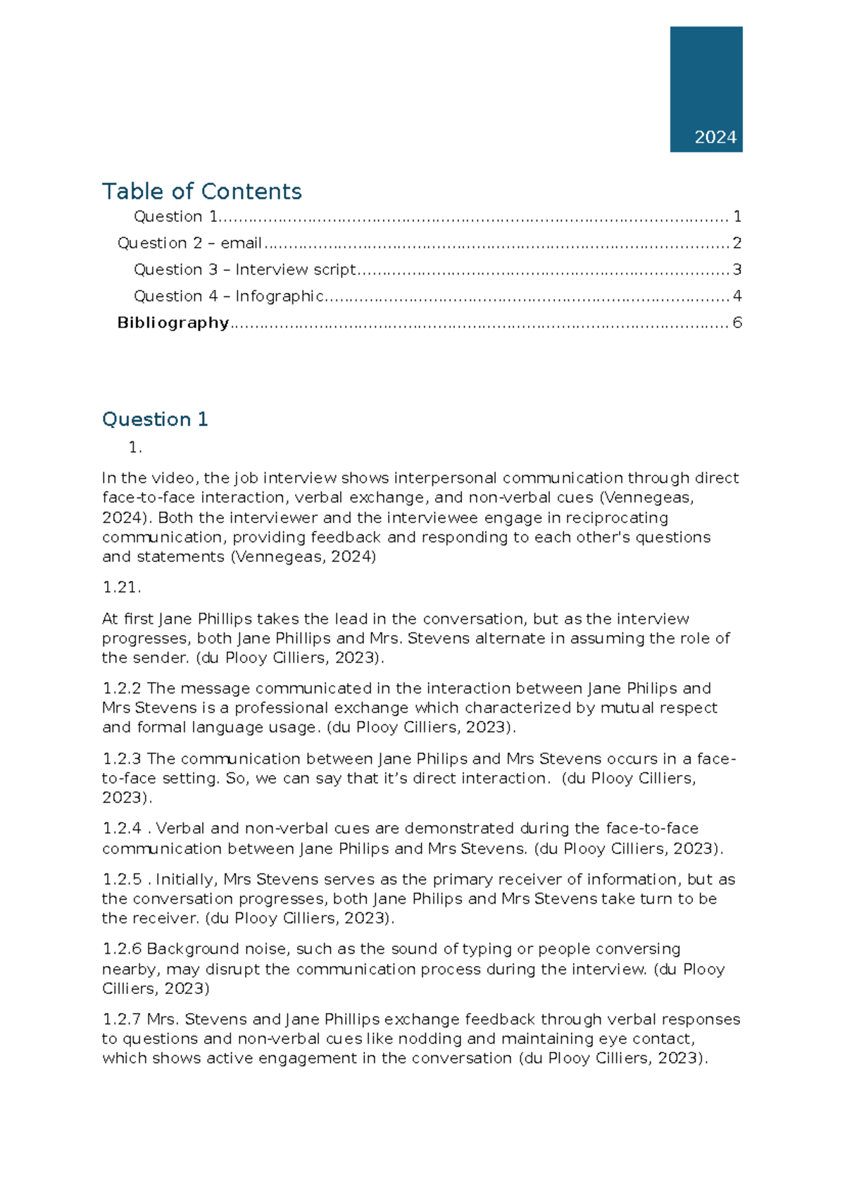 Assignment 1 applied communication techniques - Table of Contents Question - Studocu