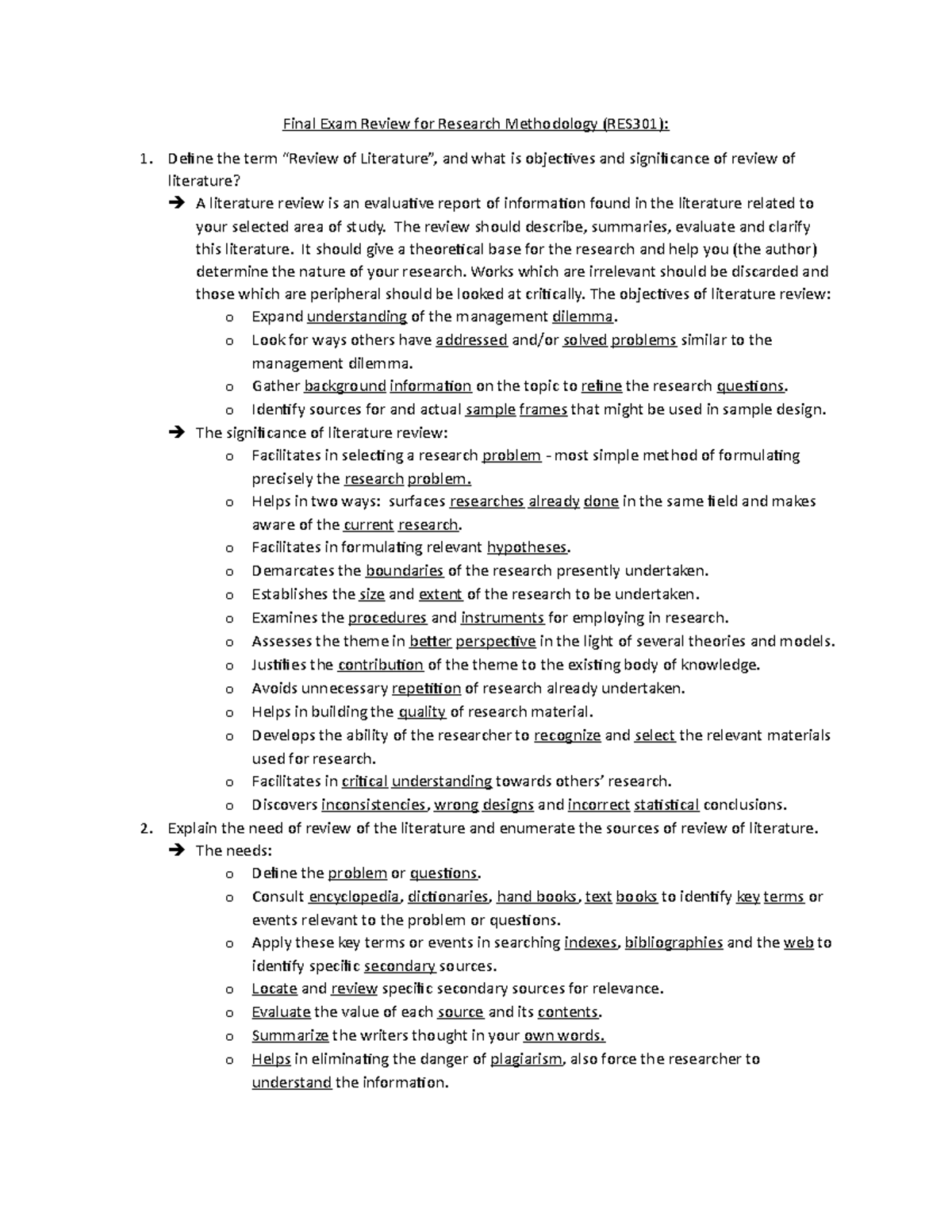Final Exam Review for Research Methodolo - The review should describe ...