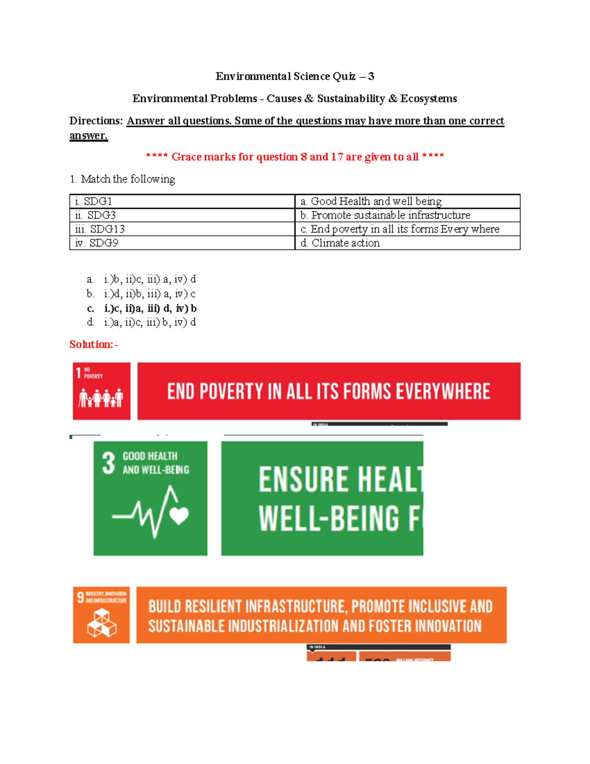 Quiz-3 (Answer Key) - Practice Material for Environmental Science ...