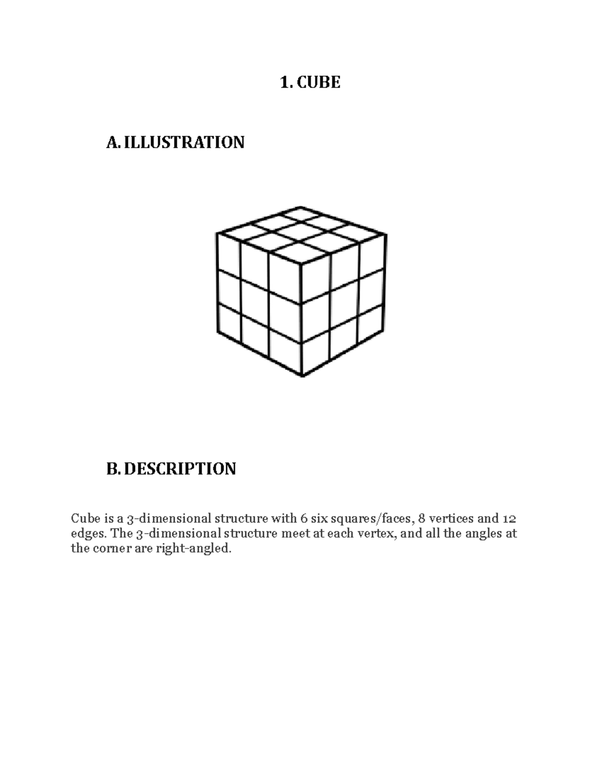 What is a CUBE - Mathematics 6 - 1. CUBE A. ILLUSTRATION B. DESCRIPTION ...