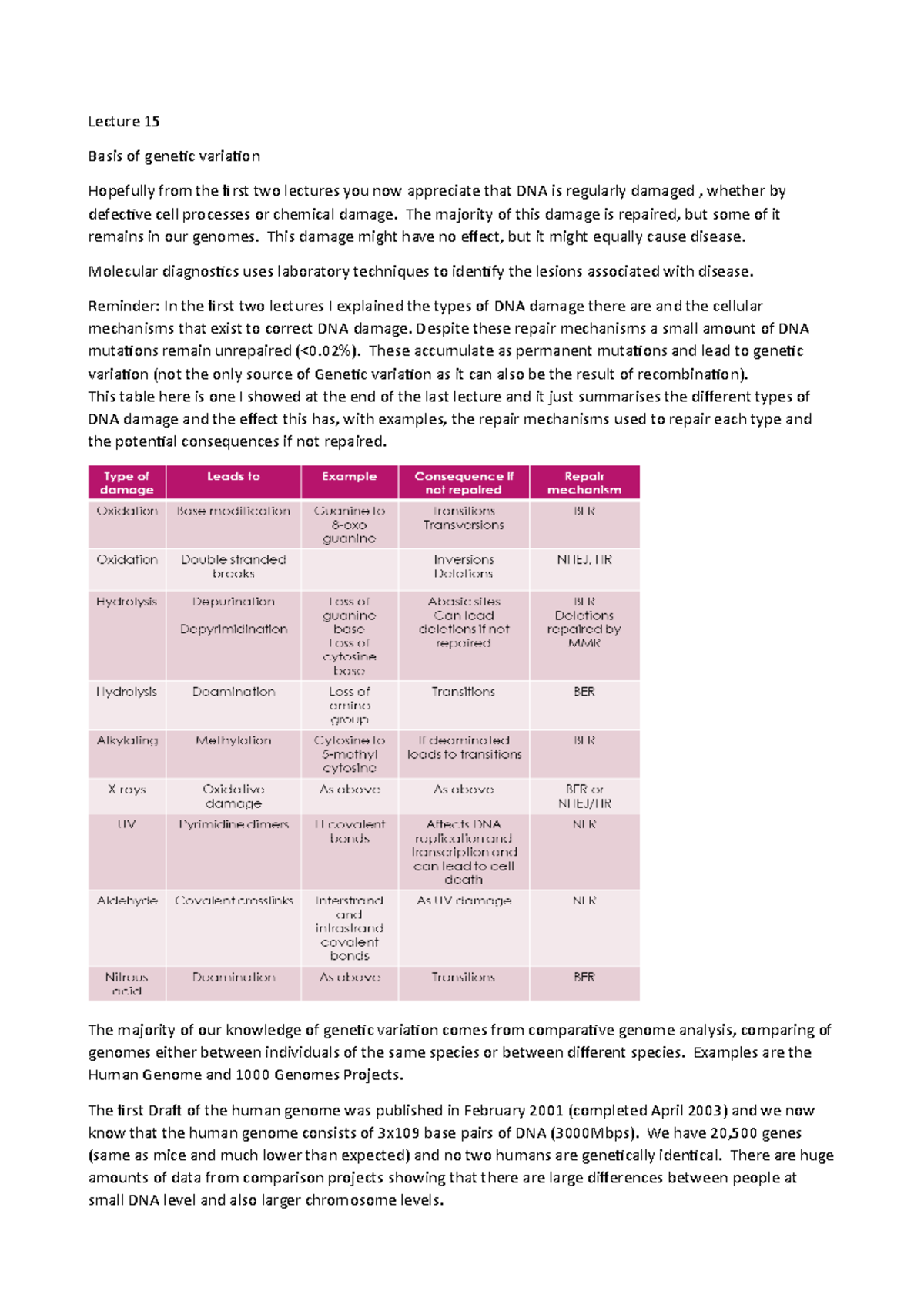 Lecture 15- More Genetic Variation - Lecture 15 Basis of genetic ...