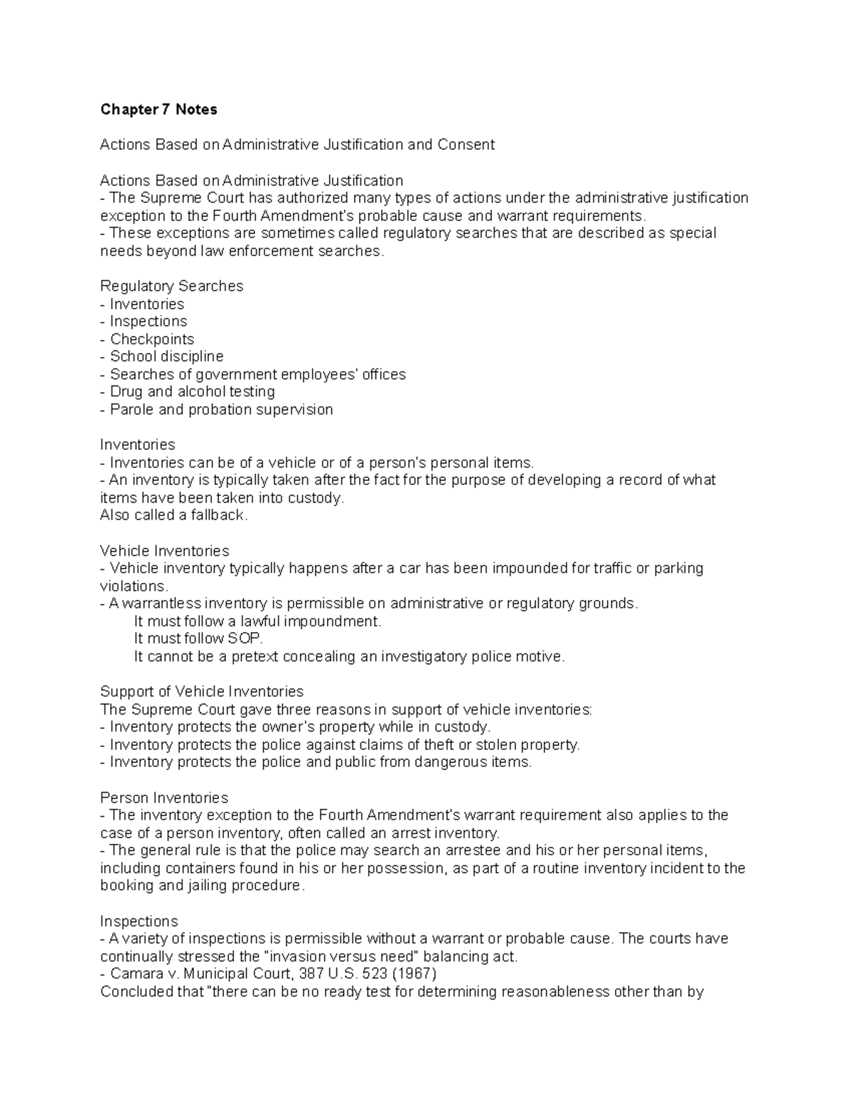 Chapter 7 Notes - Chapter 7 Notes Actions Based on Administrative ...