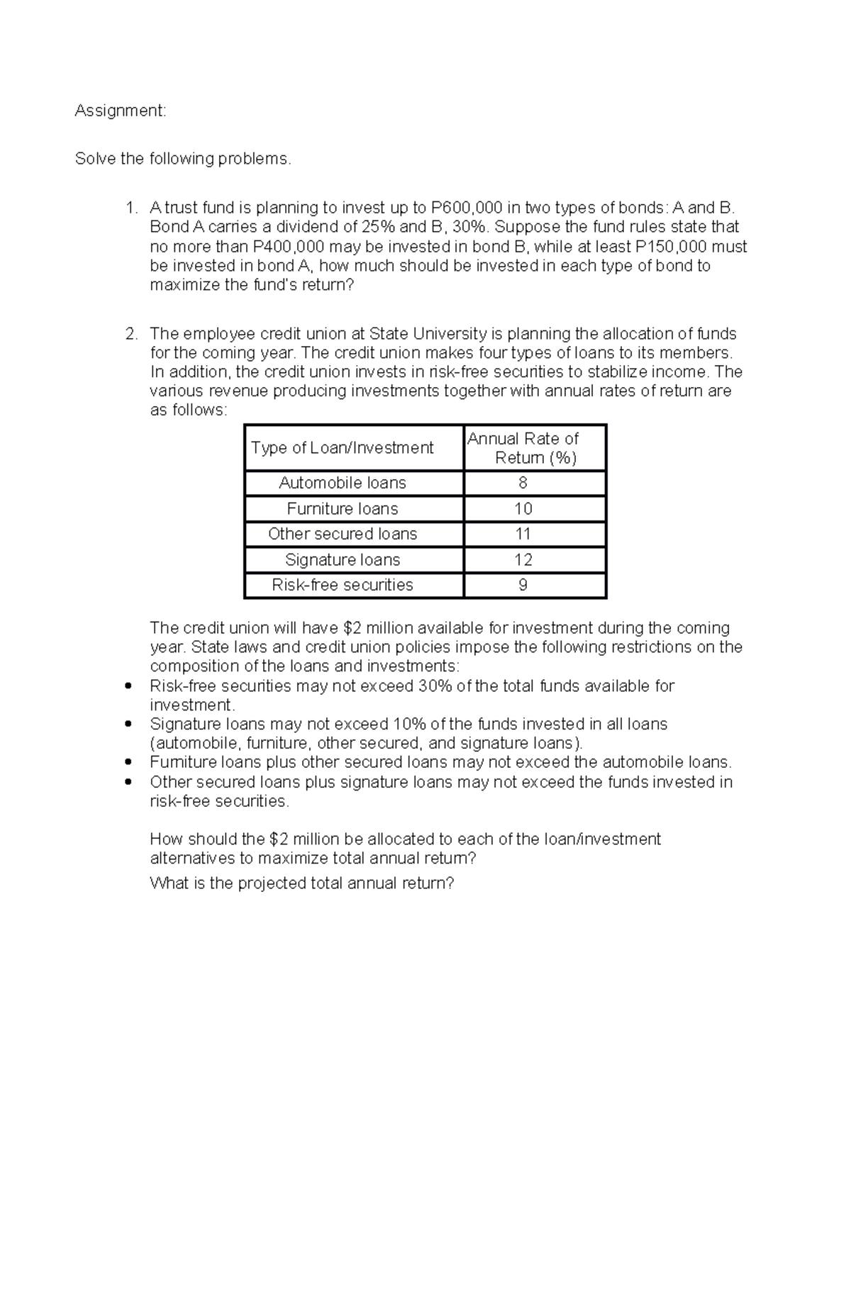 Solving Linear Programming Problems - Assignment: Solve the following ...