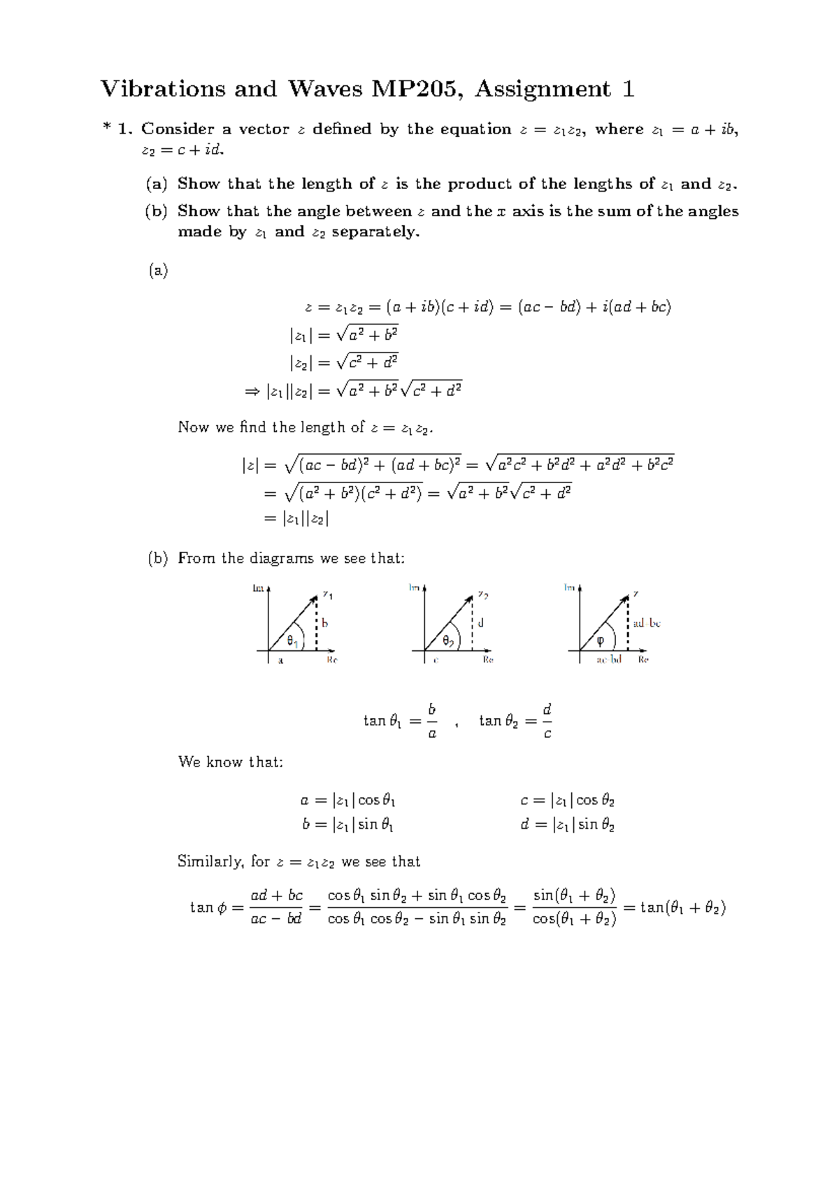 Mix problems - solution to assignments - Vibrations and Waves MP205, Assignment 1 Consider a ...