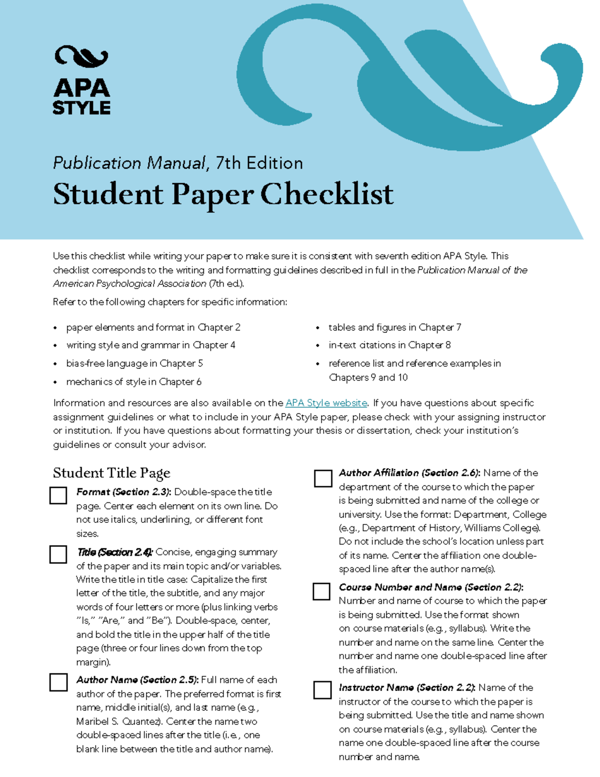 Publication-manual-formatting-checklist - Publication Manual, 7th ...