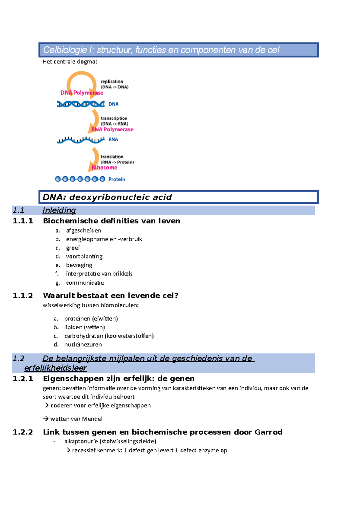 Inhoudstabel-samenvatting F - Celbiologie I: structuur, functies en ...