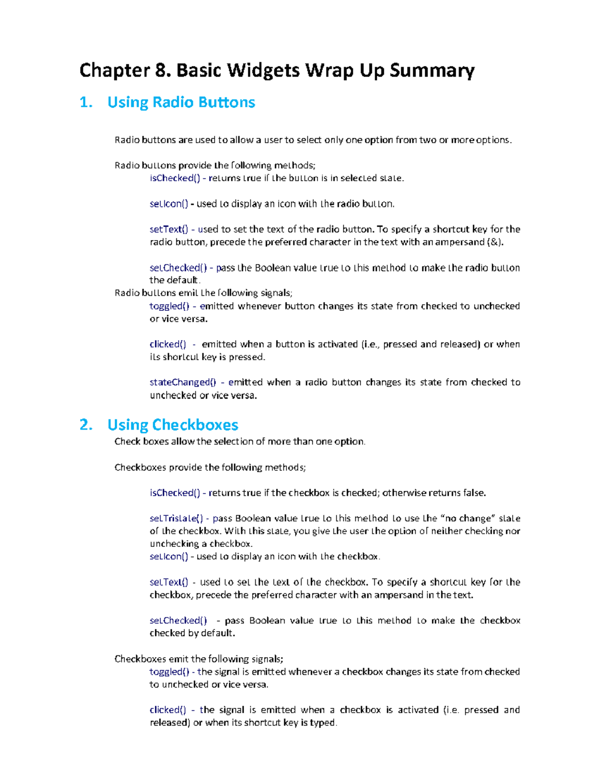 Chapter 8. Basic Widgets Wrap Up Summary 2021 - 98300 - Studocu