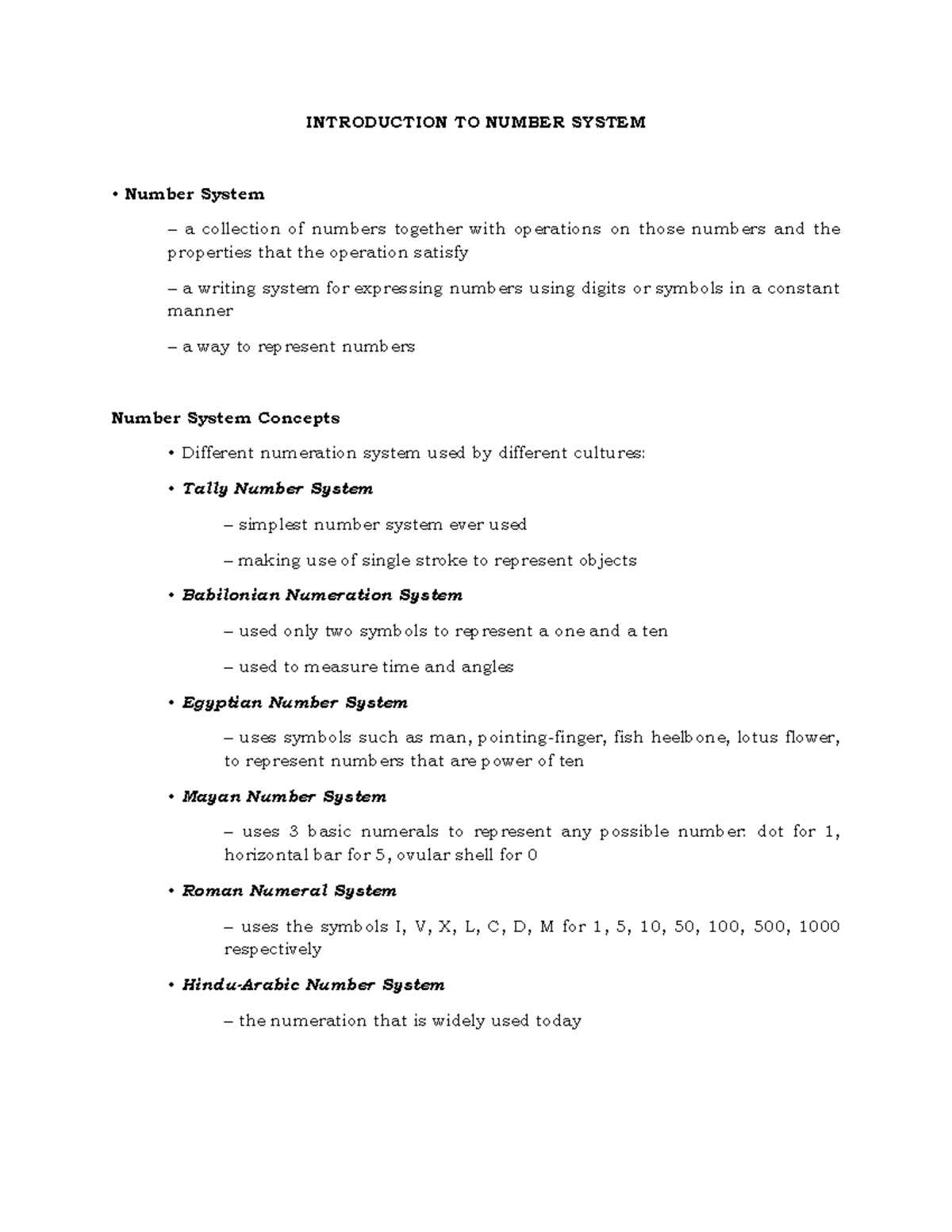 Introduction to Number System - INTRODUCTION TO NUMBER SYSTEM Number ...