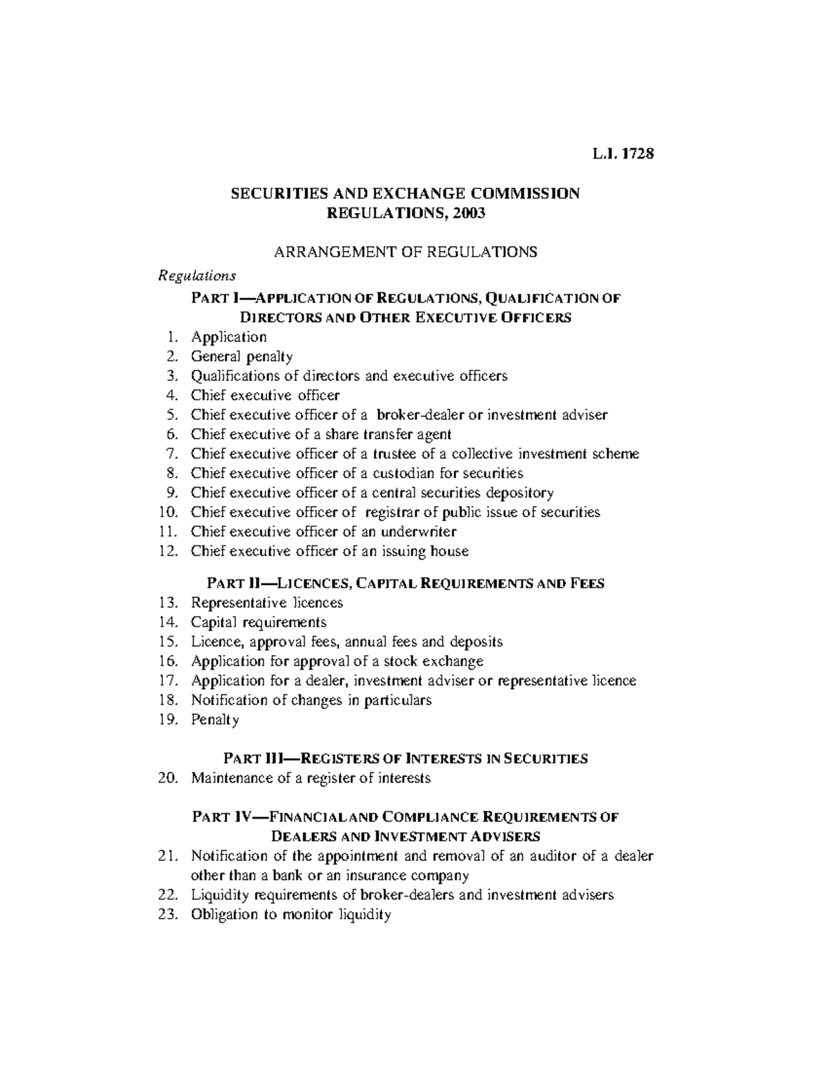 SEC Regulations 2003 LI 1728 - SECURITIES AND EXCHANGE COMMISSION ...