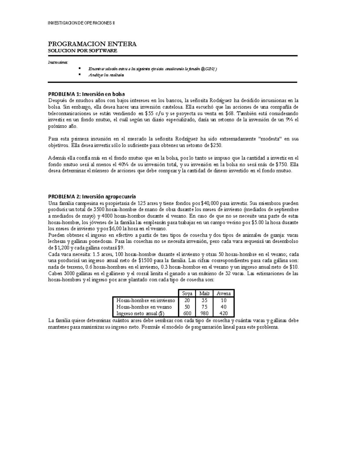 01L - Programacion Entera ( Problemas) - INVESTIGACION DE OPERACIONES ...