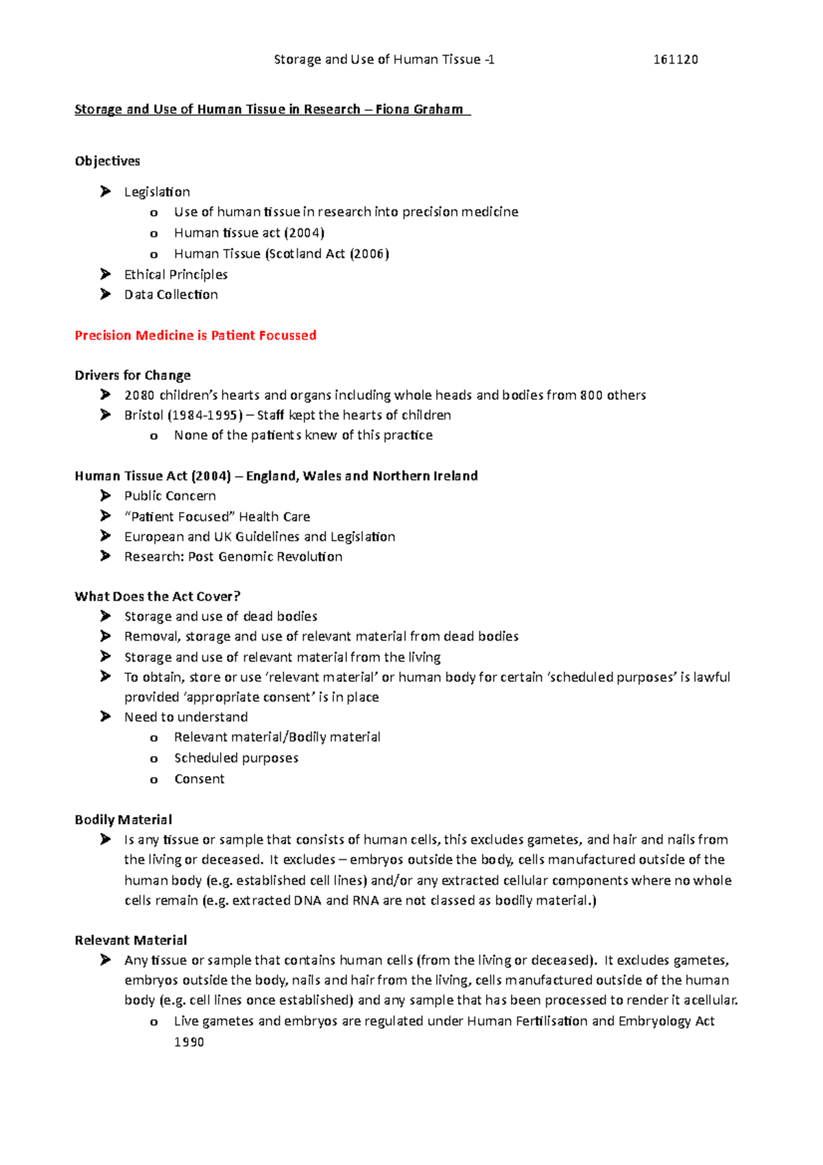 1 Storage and Use of Human Tissue in Research 161120 - It excludes ...