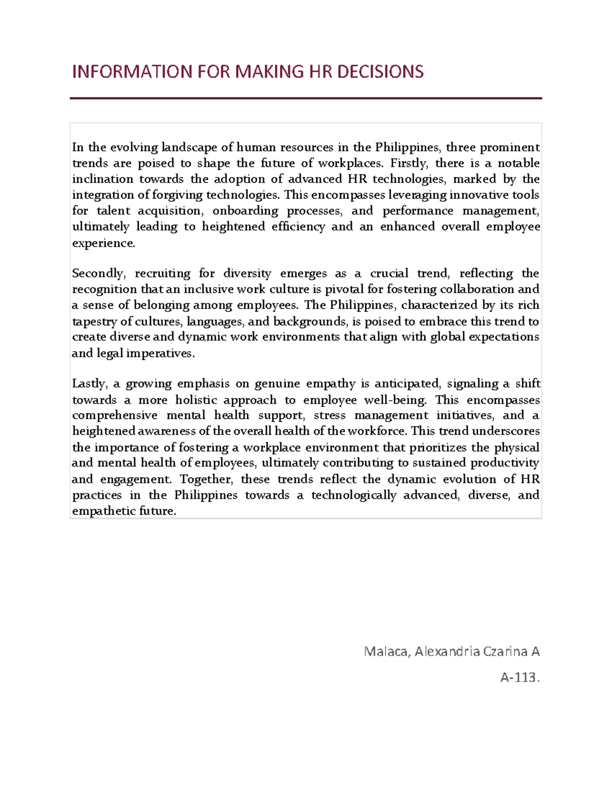 Chapter 5 Human Resources Management - INFORMATION FOR MAKING HR ...