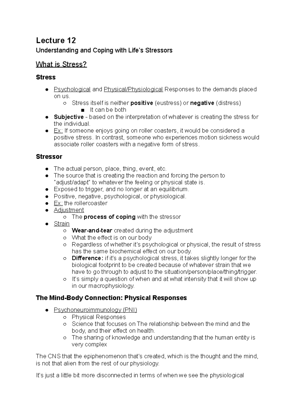 HLTH1001 - Lecture 12 - coping with life's stressors - Lecture 12 ...