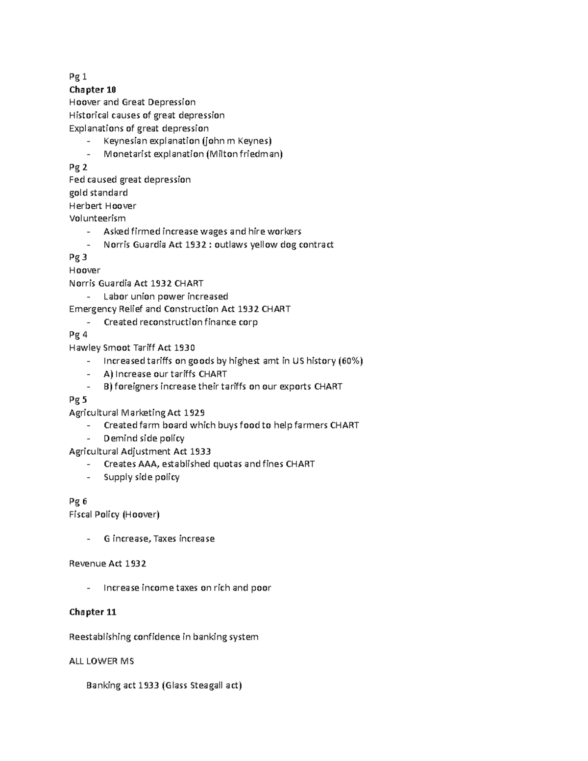 Econ test 3 notes - Pg 1 Chapter 10 Hoover and Great Depression ...