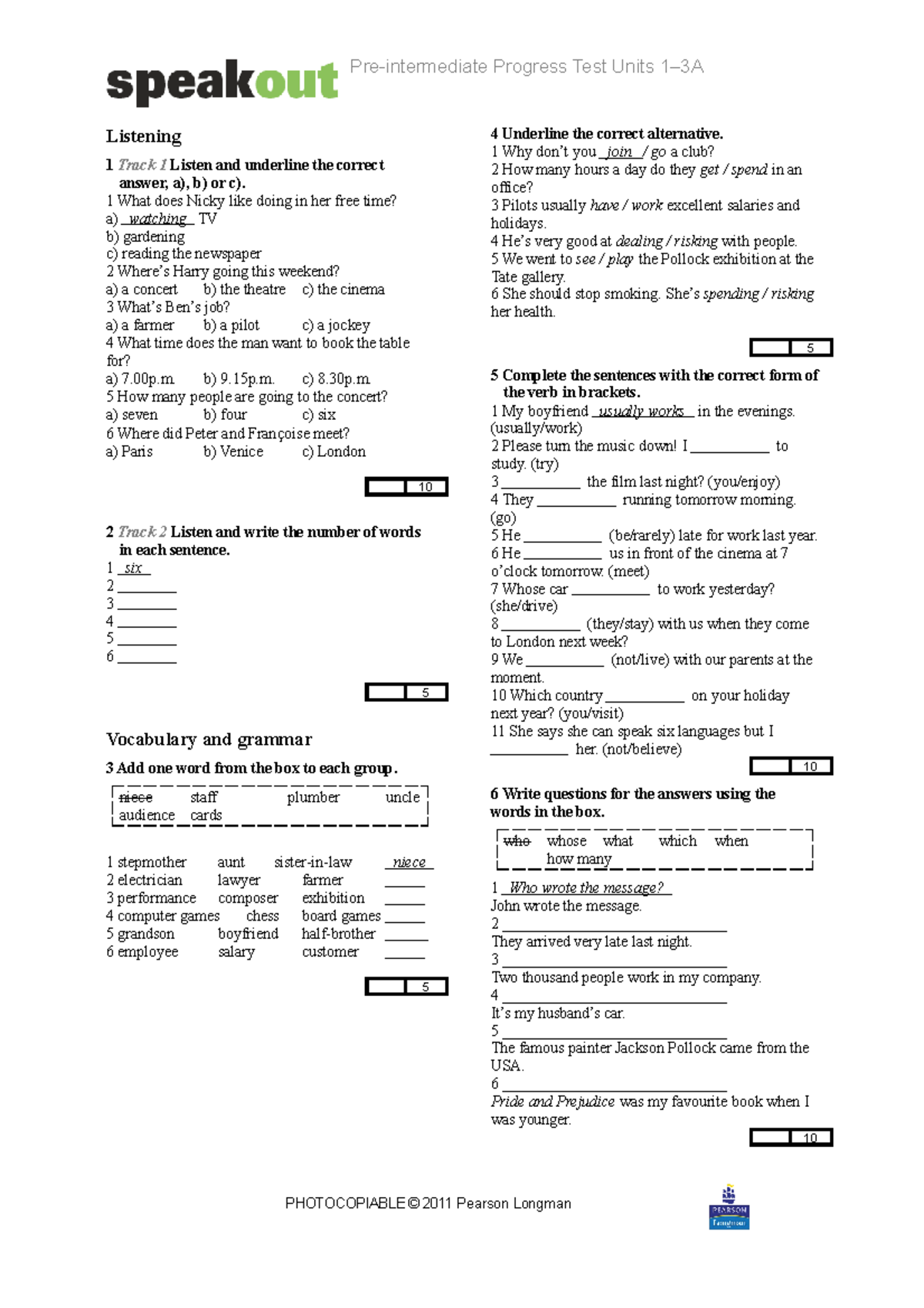 405925439 SO PI U1 3 Test A doc - Pre-intermediate Progress Test Units ...