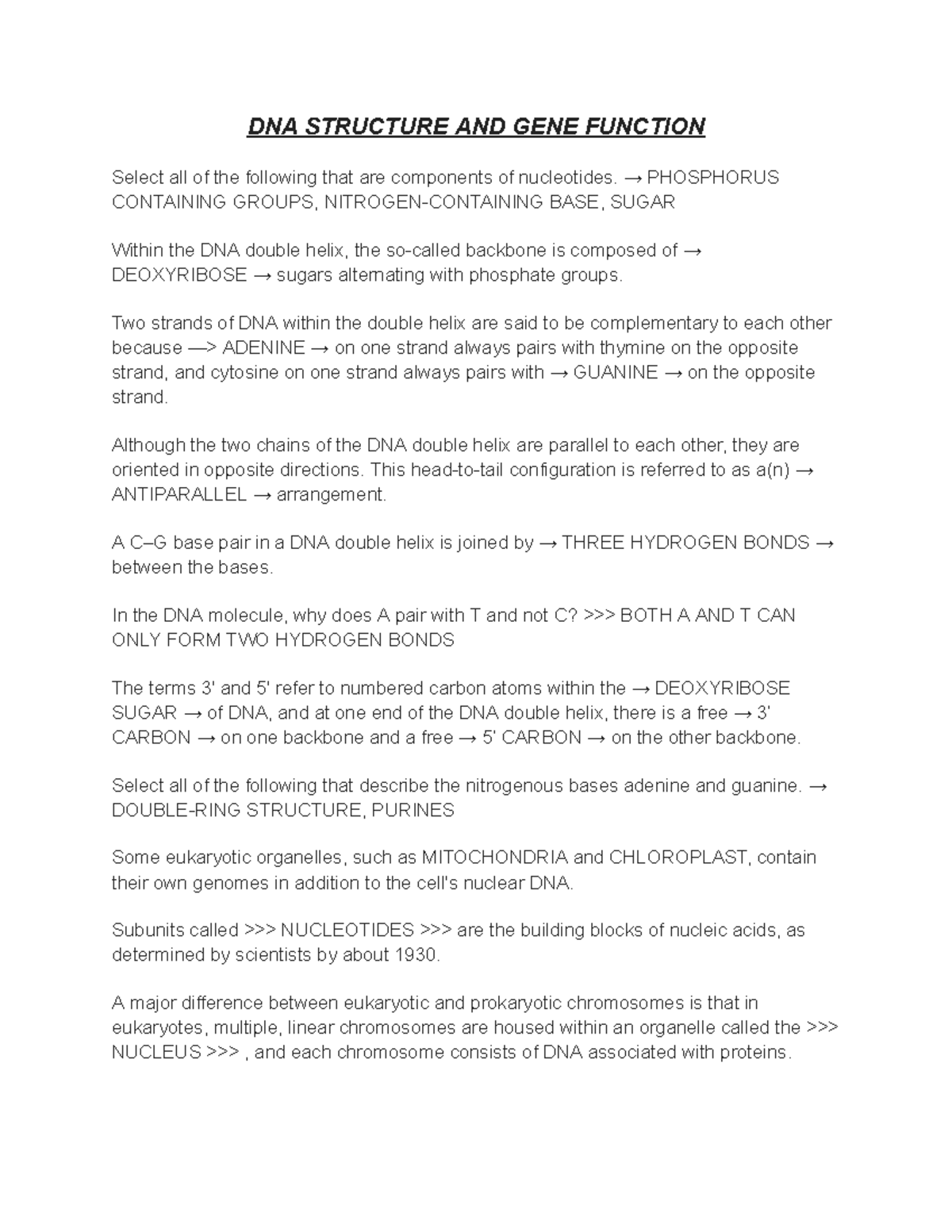 DNA Structure AND GENE Function - DNA STRUCTURE AND GENE FUNCTION Select all of the following ...