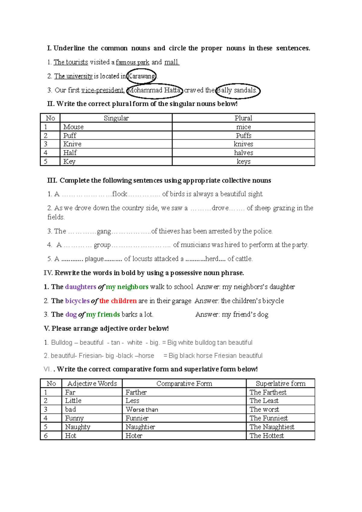 12 - TASK - I. Underline the common nouns and circle the proper nouns ...