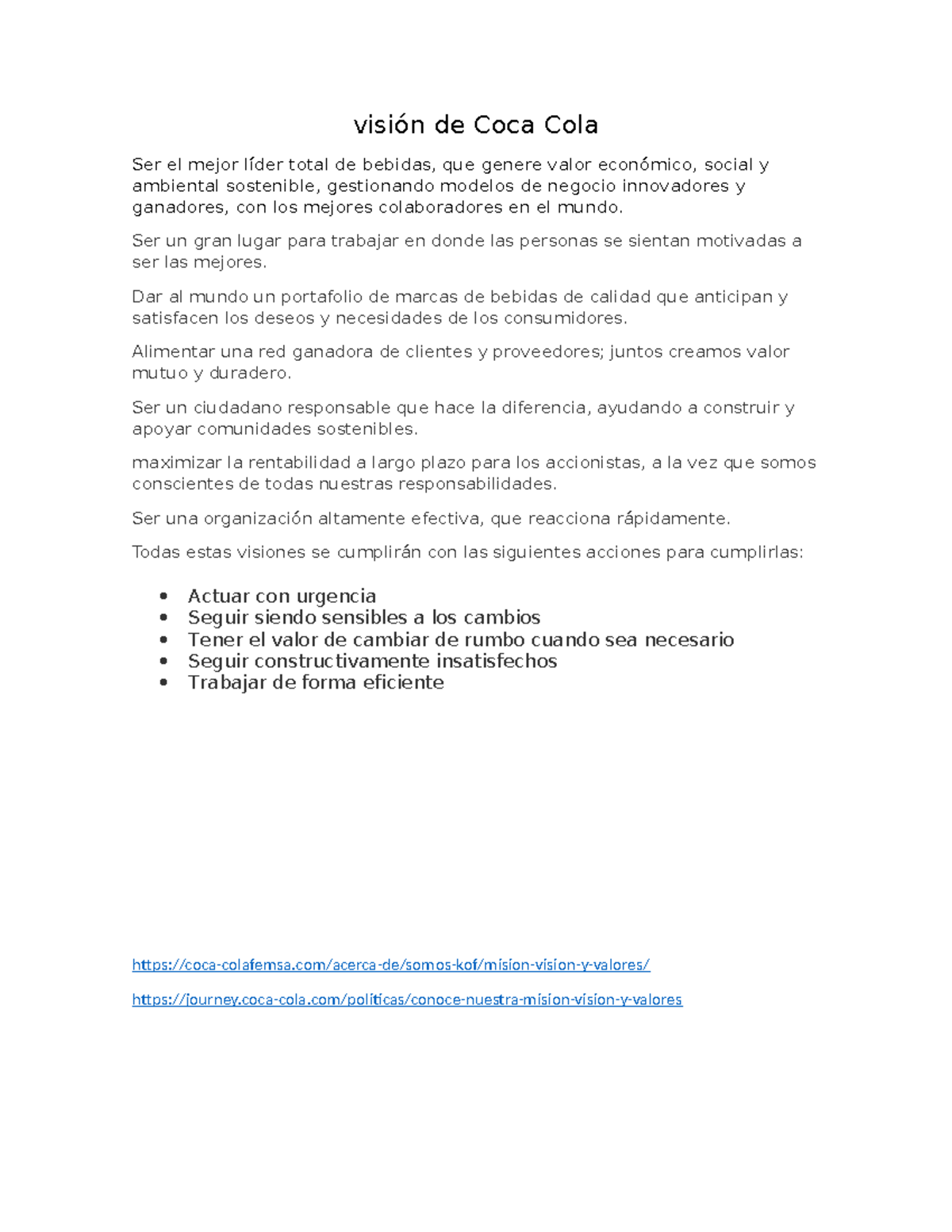 Visión de Coca Cola - Resumen Transformación digital - visión de Coca ...
