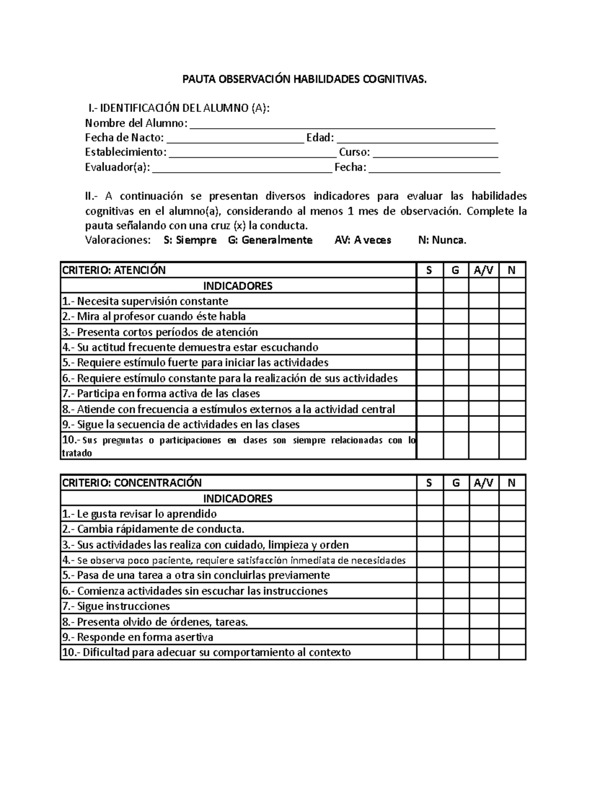 Pauta Observación Habilidades Cognitivas - PAUTA OBSERVACIÓN ...