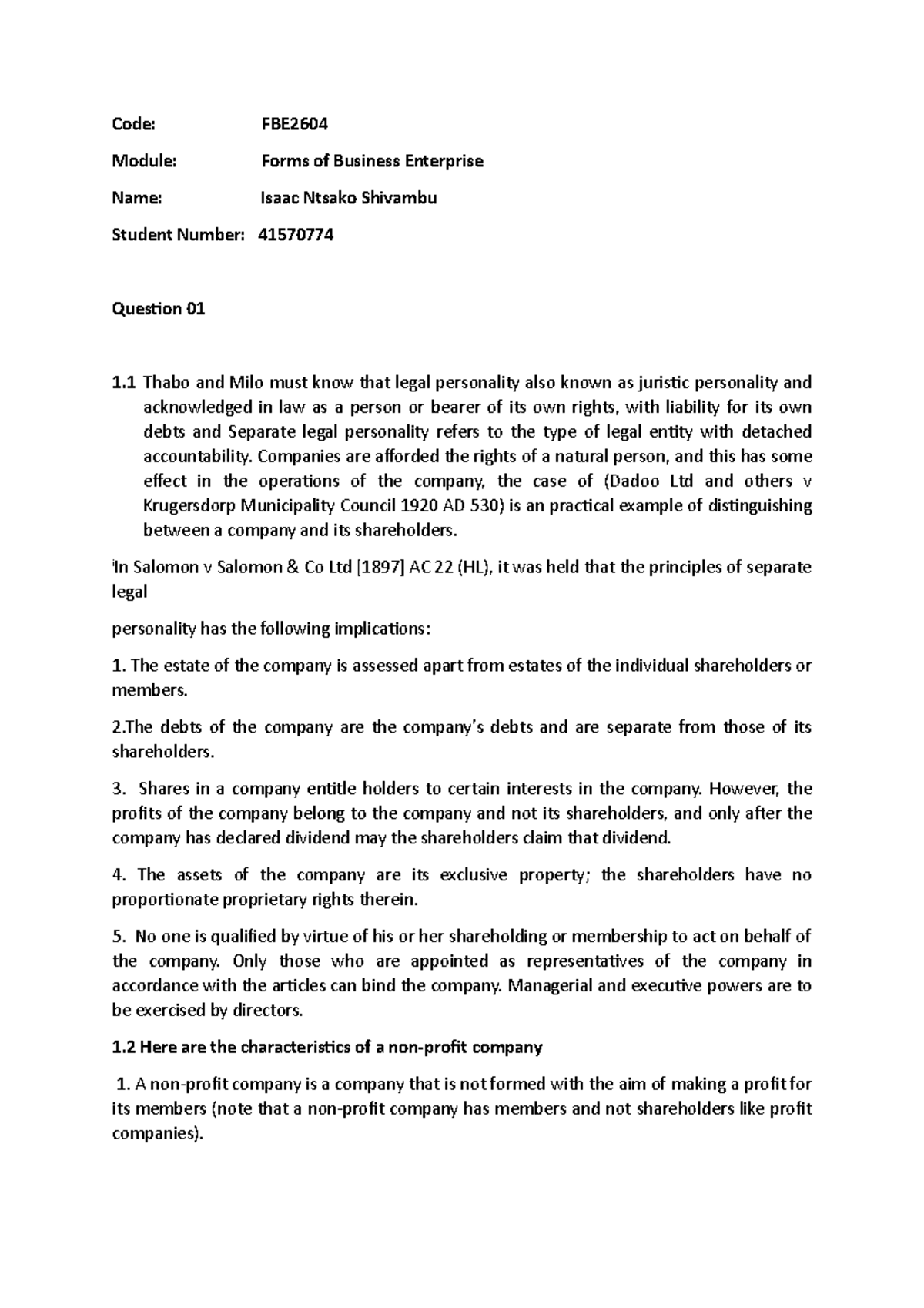 FBE2604 Final Exam - notes - Code: FBE Module: Forms of Business ...