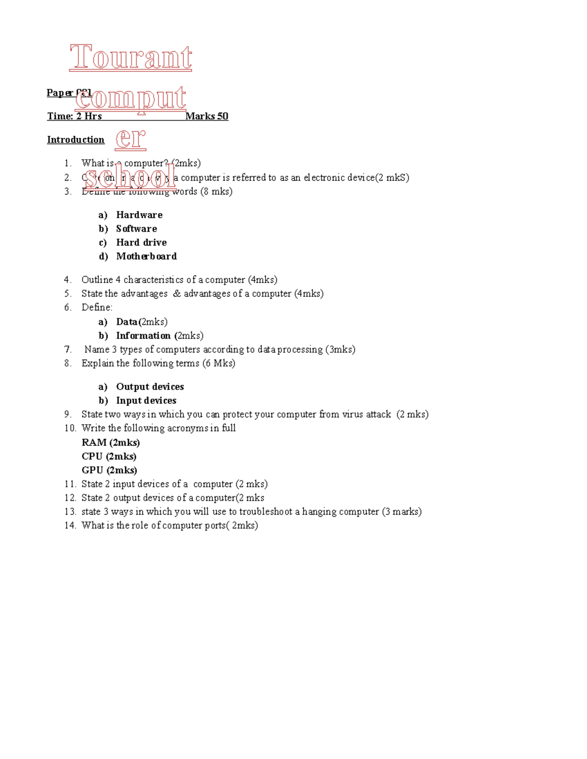 Computer-Studies- Mokasa-P2 - Paper 001 Time: 2 Hrs Marks 50 ...
