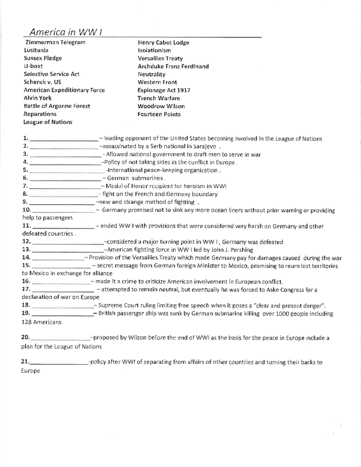World war on Vocabulary review - Hist 1302 - Studocu