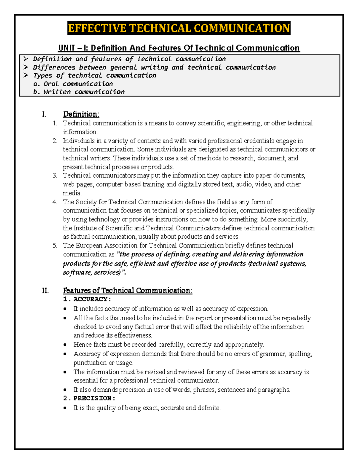 Effective tec communication units 1 2 3 - UNIT – I: Definition And ...