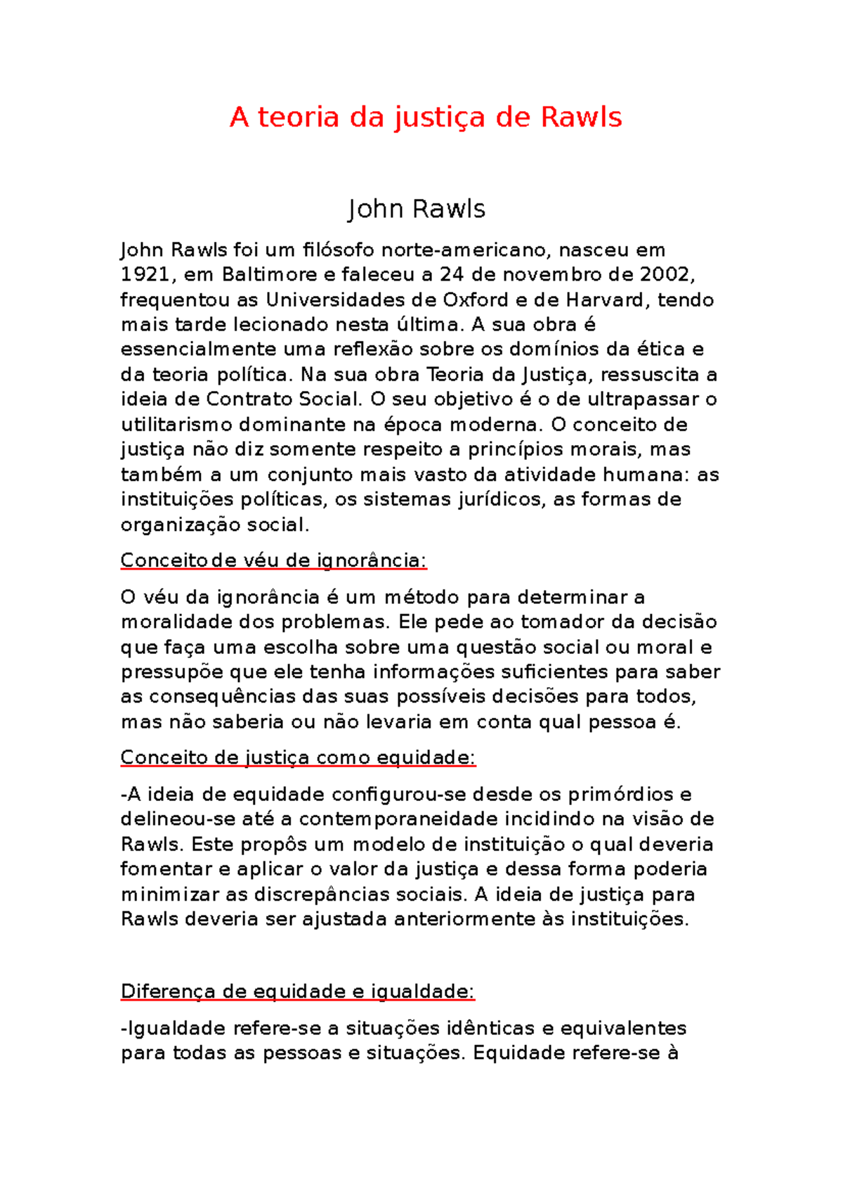 A teoria da justiça de Rawls - A teoria da justiça de Rawls John Rawls ...
