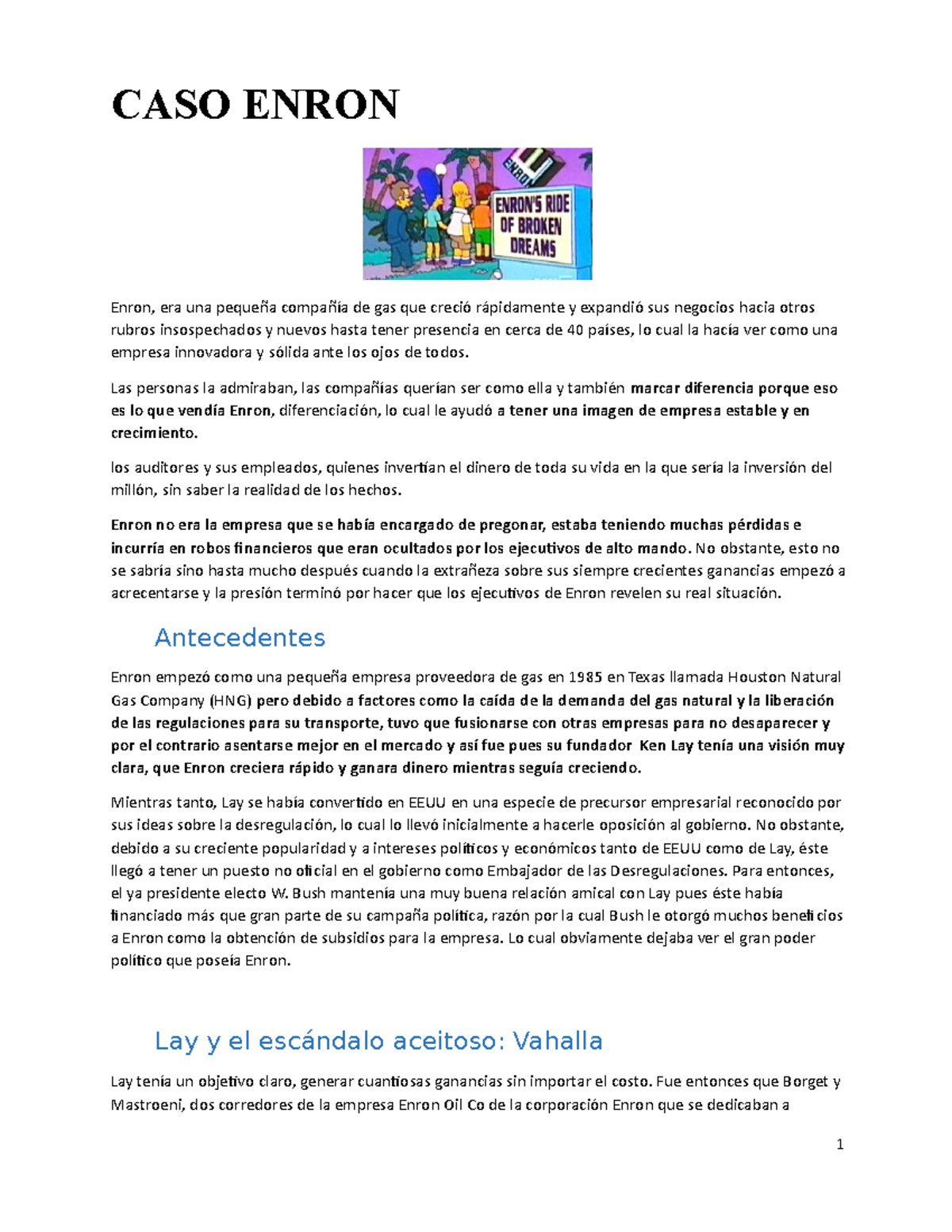 CASO Enron 1 - RESULUCION DE CASO - CASO ENRON Enron, era una pequeña ...