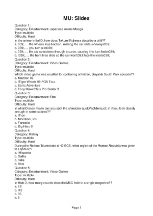 MU152 Cheat Sheet 4 - MU: Response Question 1: In the Batman comics, by what other name is the ...