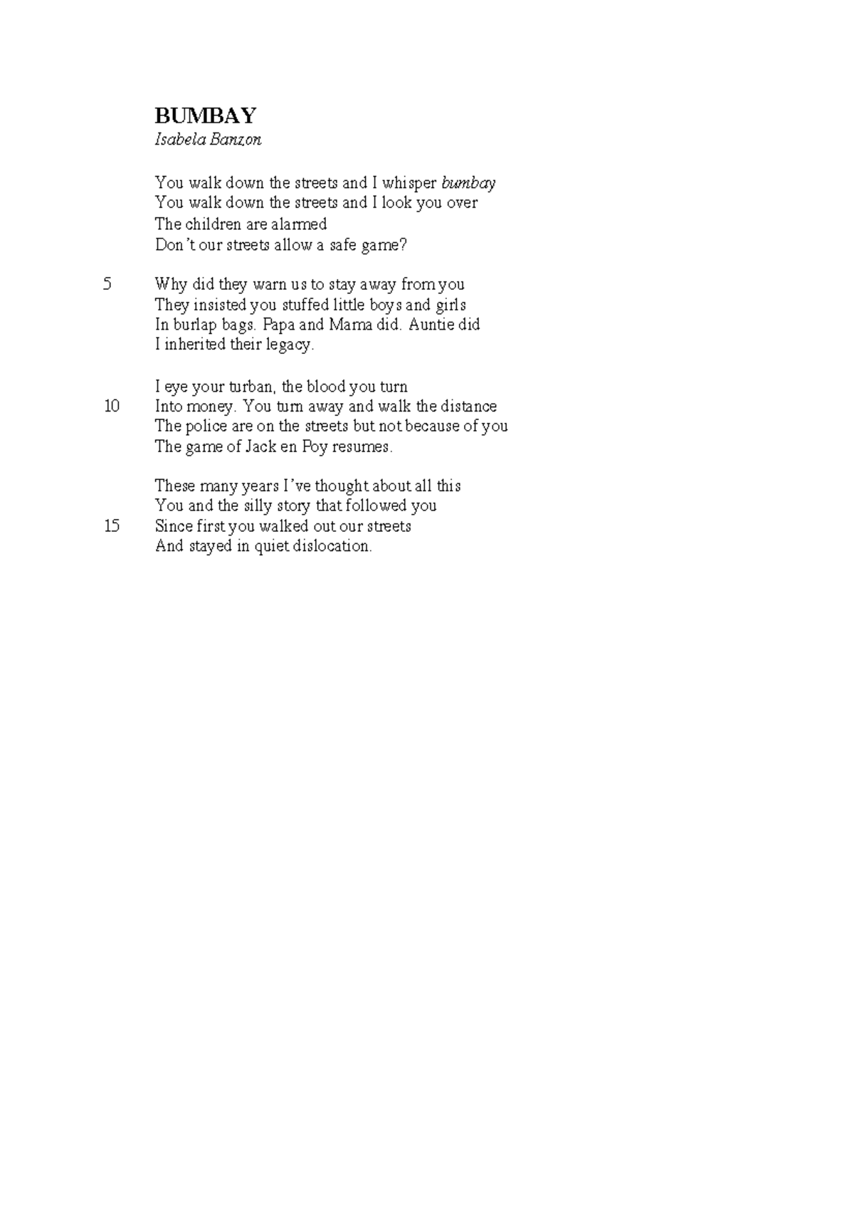 Isabela Banzon's Bumbay PDF COPY GELITPH - BUMBAY Isabela Banzon You ...