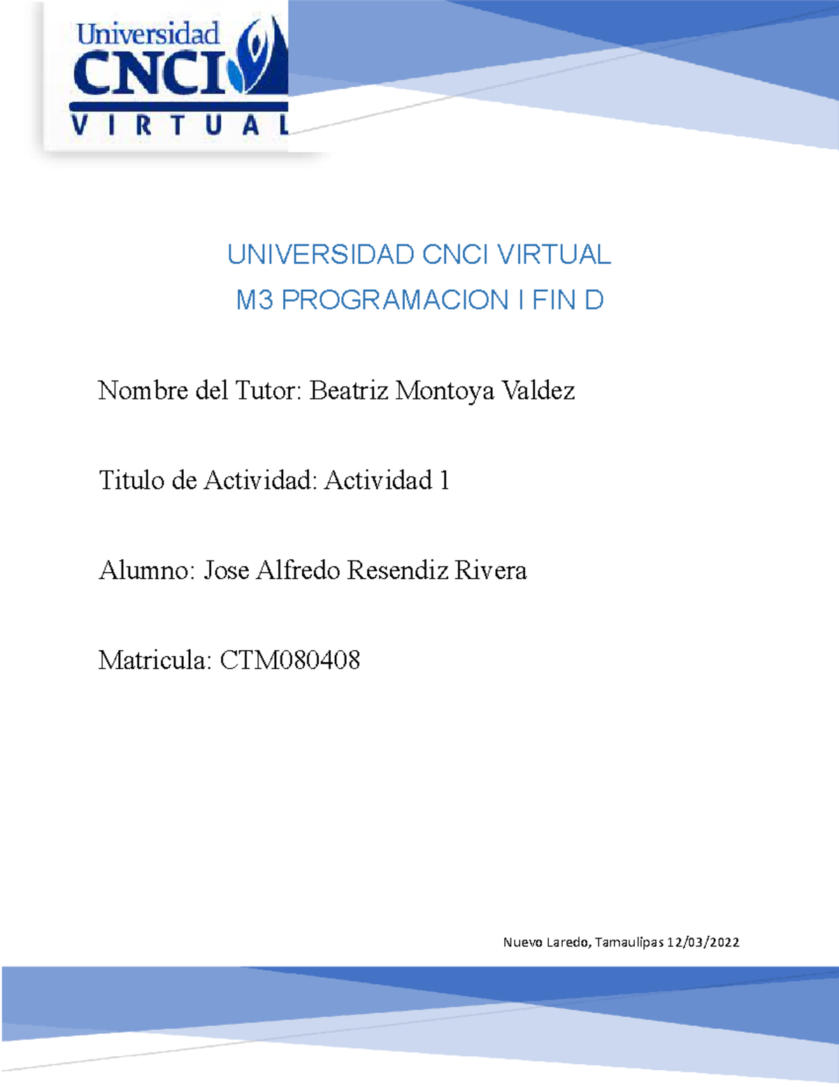 M3 Programacion I FIN D - Apuntes INFORMATICA - UNIVERSIDAD CNCI ...