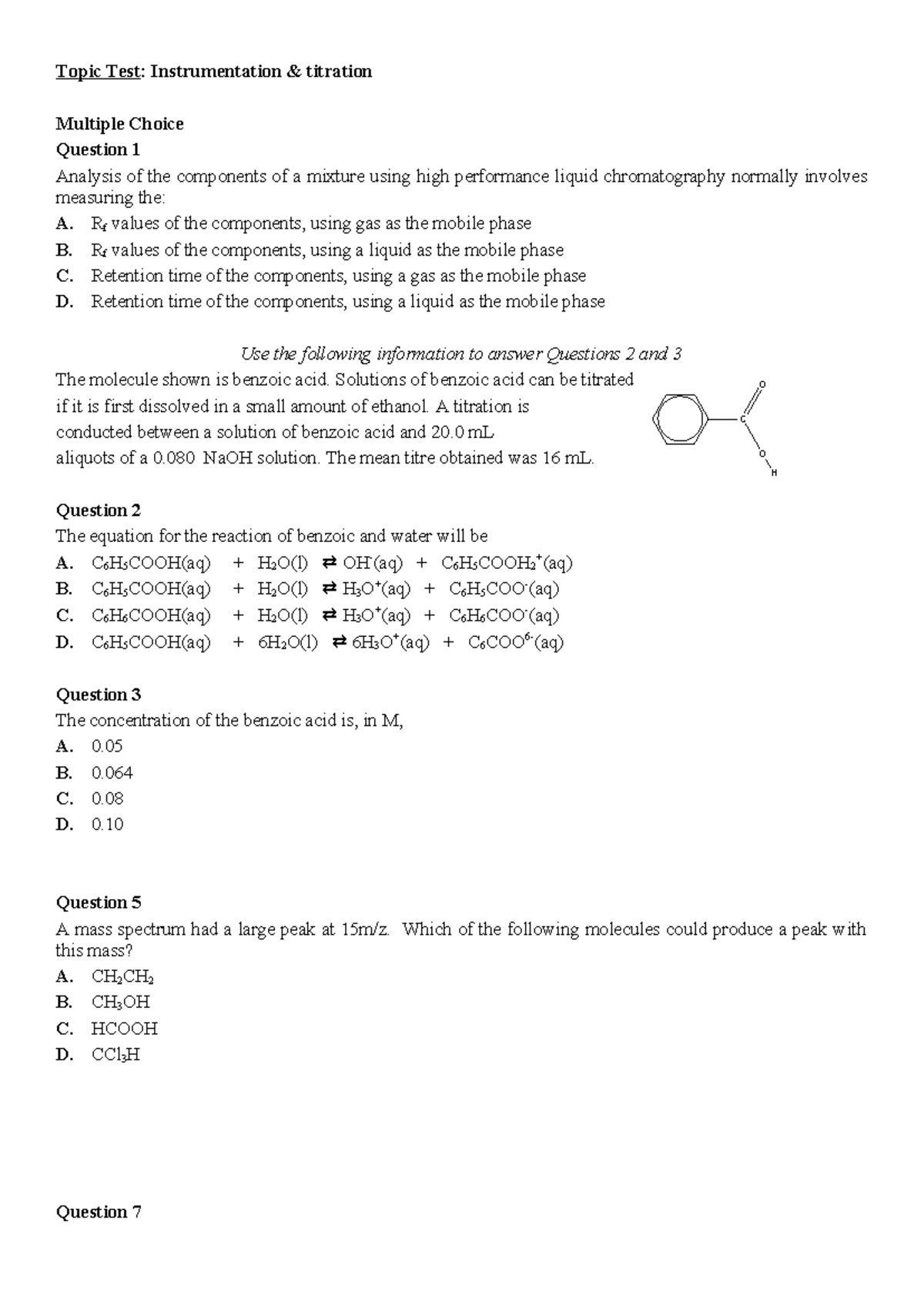 Titration and spectroscopy task - Topic Test: Instrumentation ...