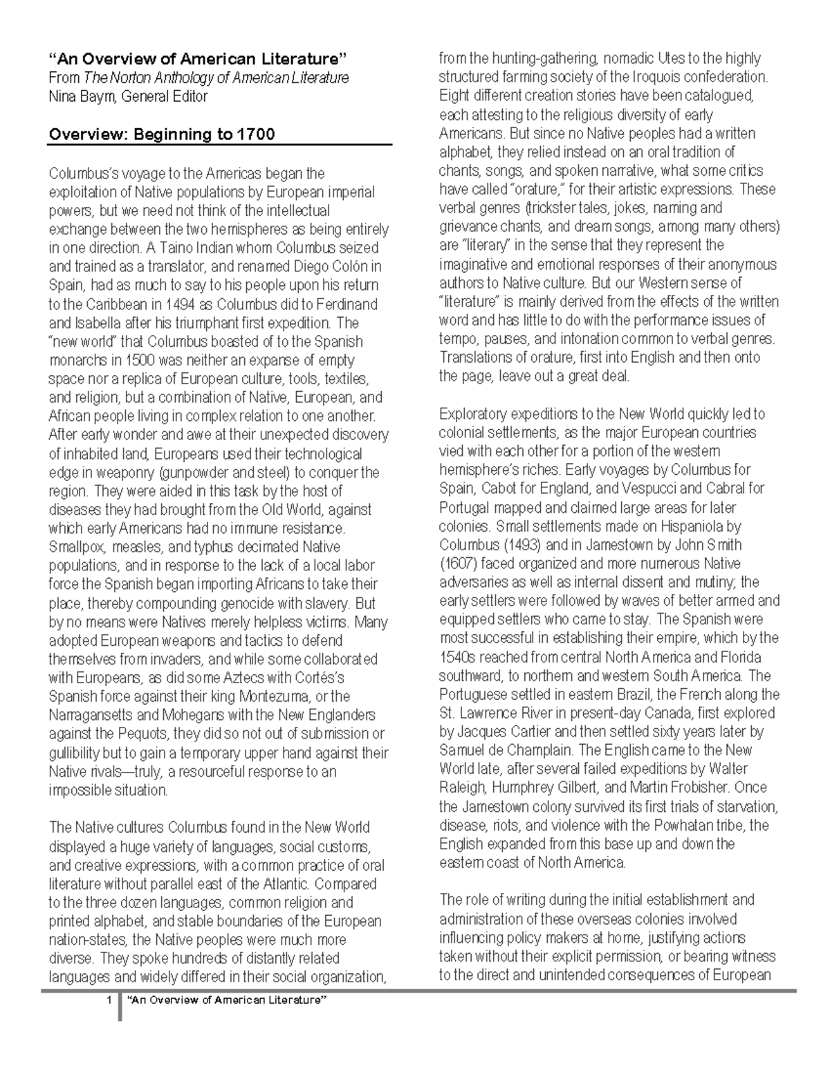 An Overview of American Literature - “An Overview of American ...