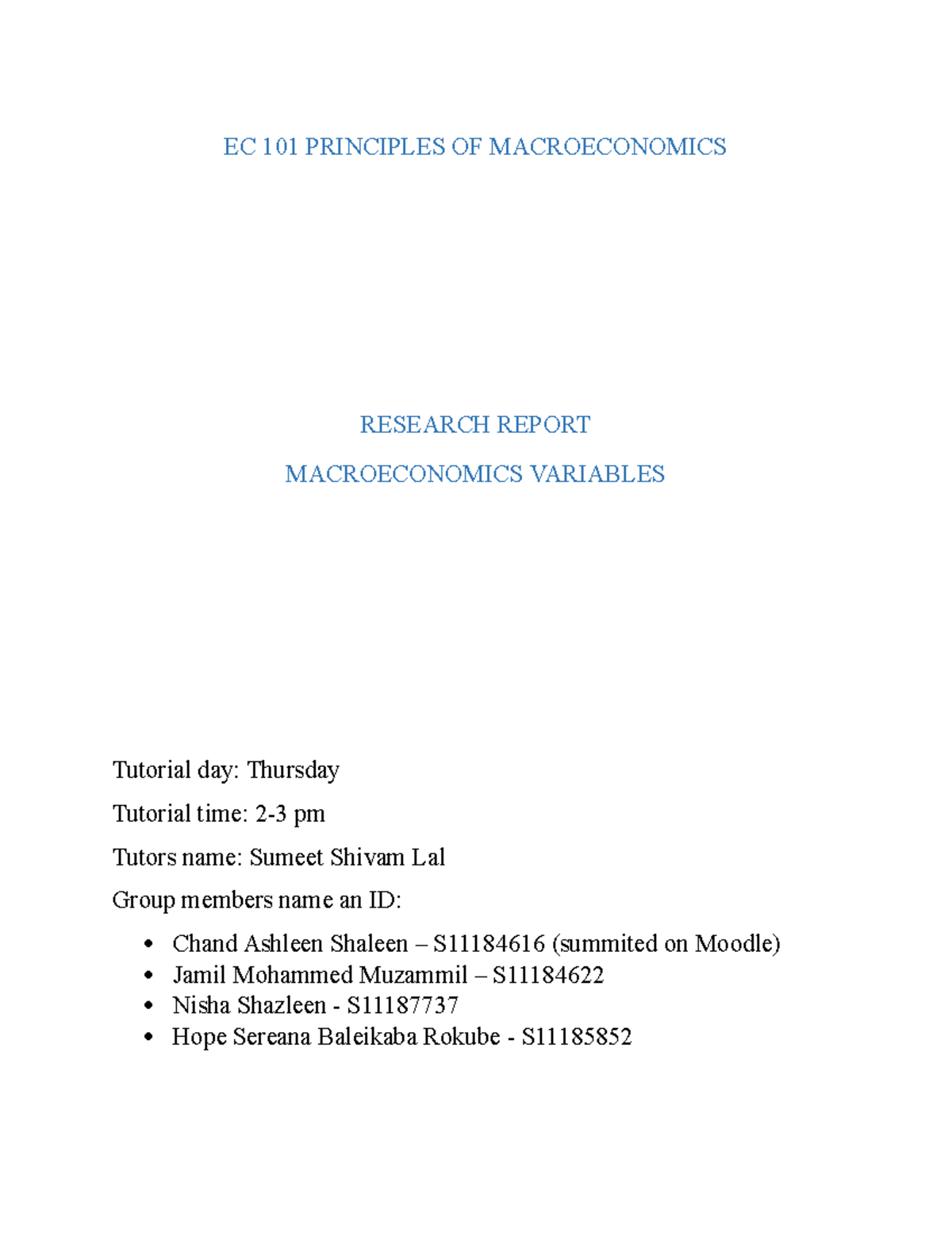 EC101 Major Assignment - EC 101 PRINCIPLES OF MACROECONOMICS RESEARCH ...