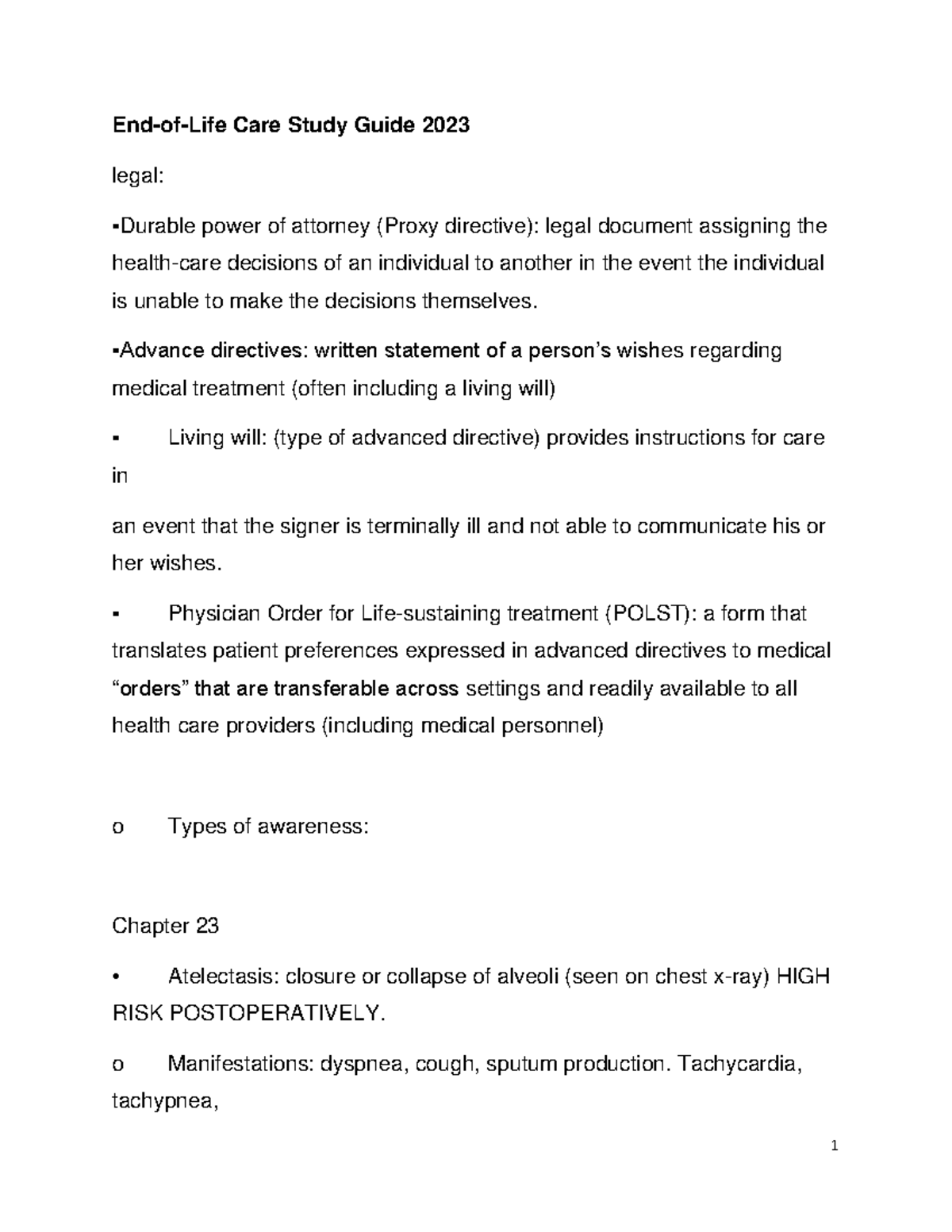 End-of-Life Care Study Guide 2023 - Advance directives: written ...