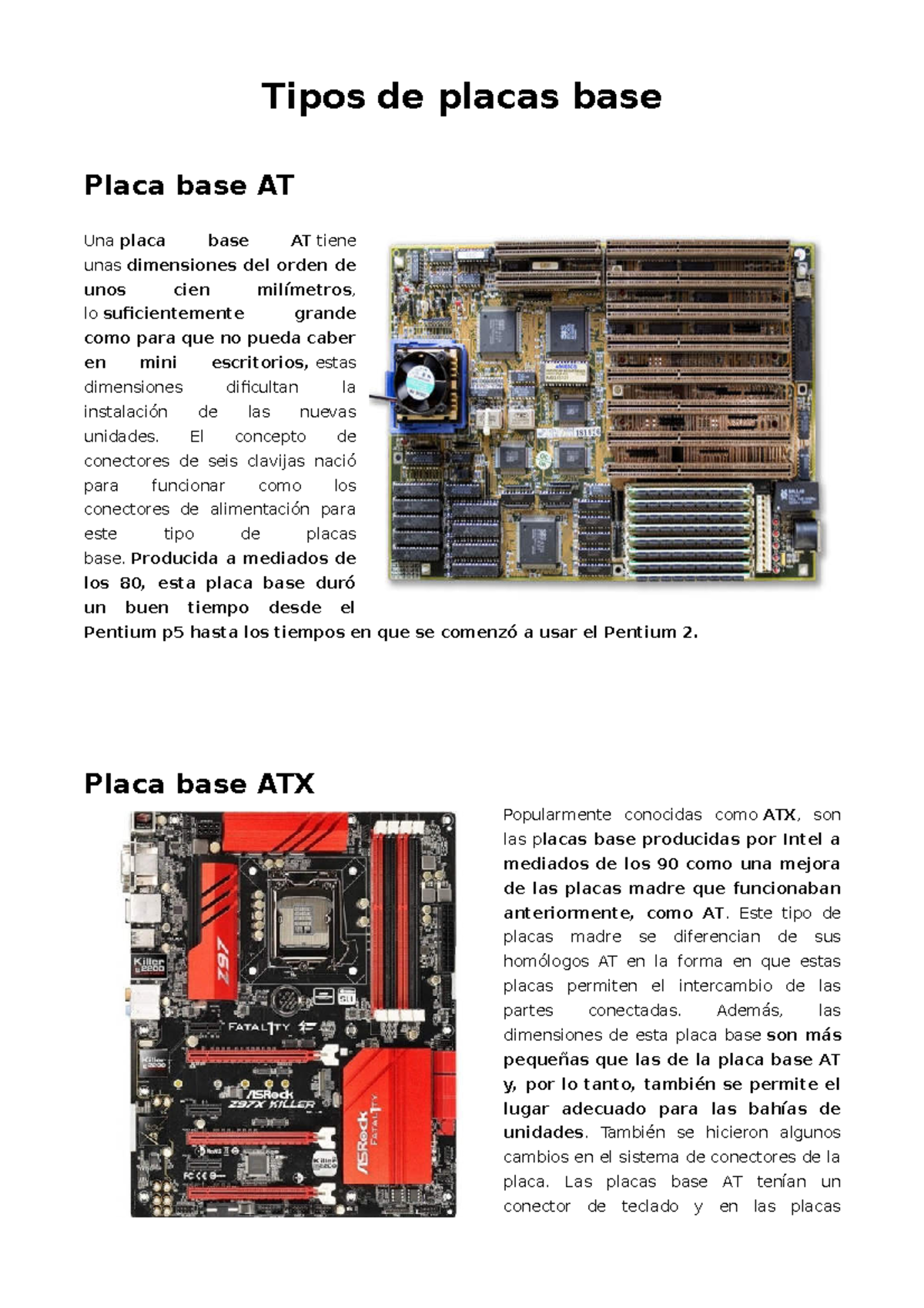 Tipos de placas base - mecanica - Tipos de placas base Placa base AT ...