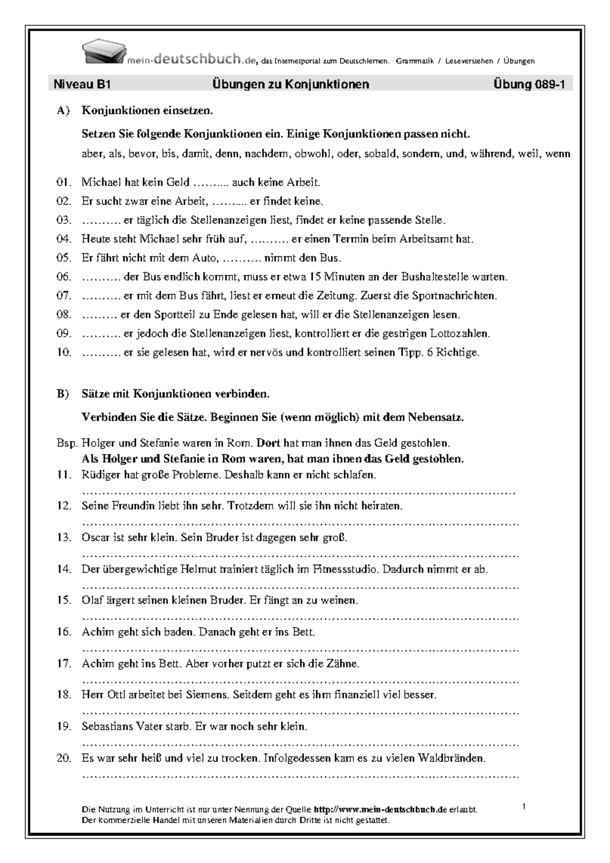 Konjunktionen 089-1 U - , das Internetportal zum Deutschlernen ...