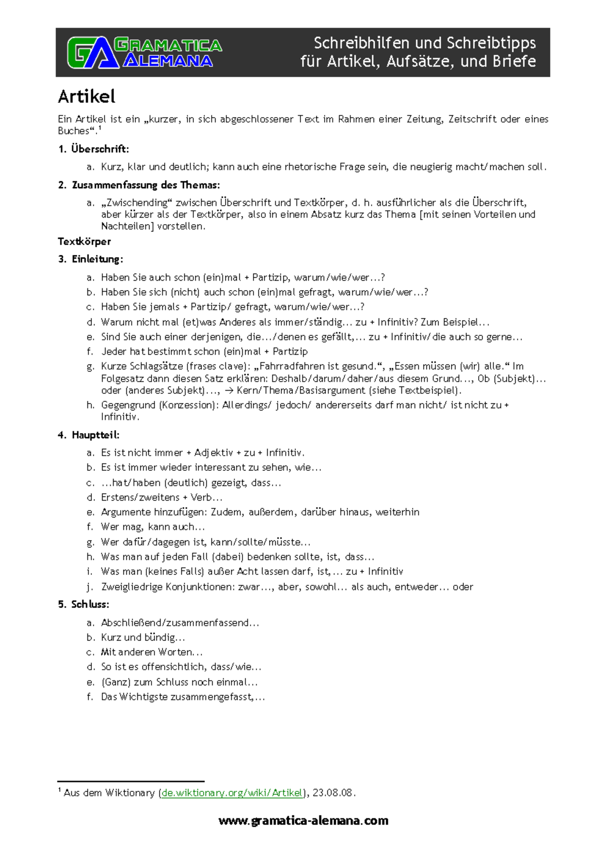 Apuntes-guia-escritura - für Artikel, Aufsätze, und Briefe Artikel Ein ...