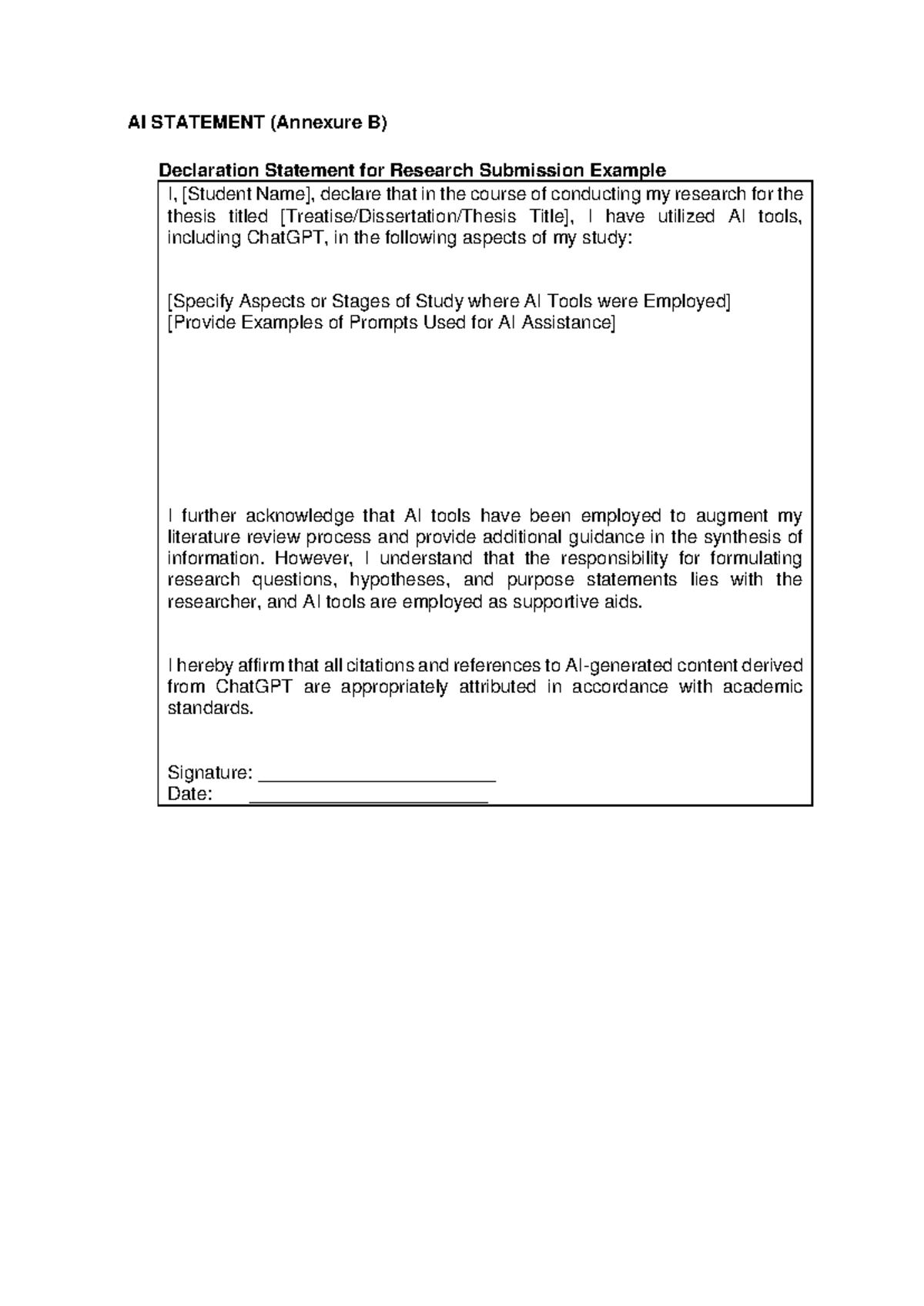 EBMV305, EBMV312, EBHM332 AI Statement - AI STATEMENT (Annexure B ...