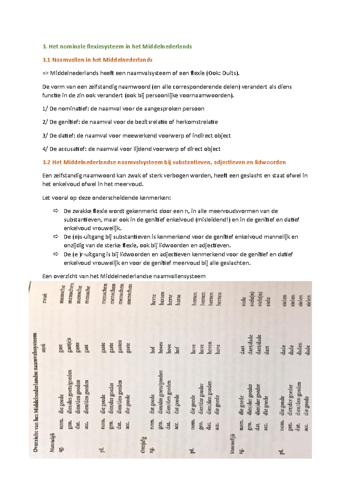 Handboek Middelnederlands Samenvatting - Het nominale flexiesysteem in ...